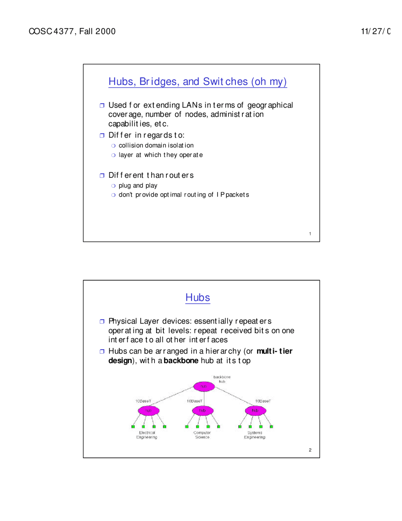 Hubs Bridges And Switches Lecture Slides Cosc 4377 Docsity