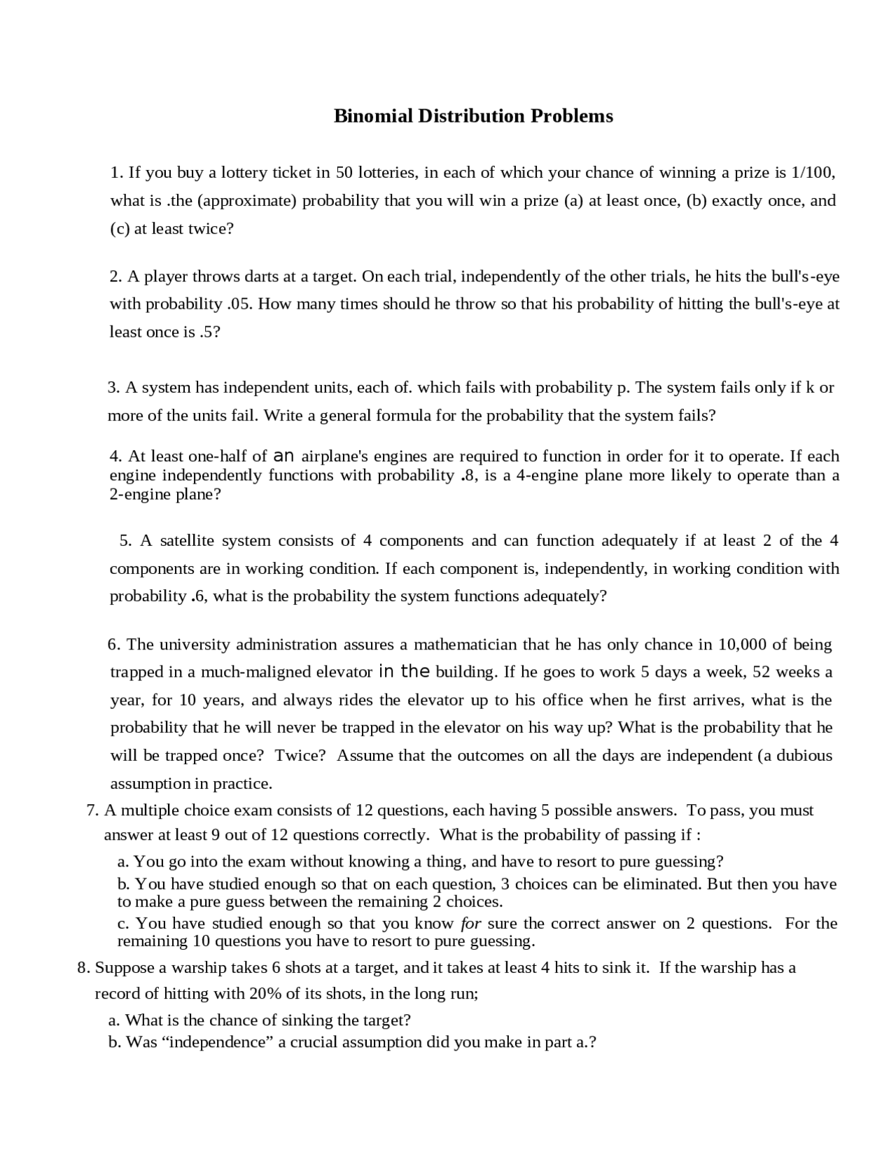 Binomial Distribution Problem Exam Paper Math 2311 Docsity