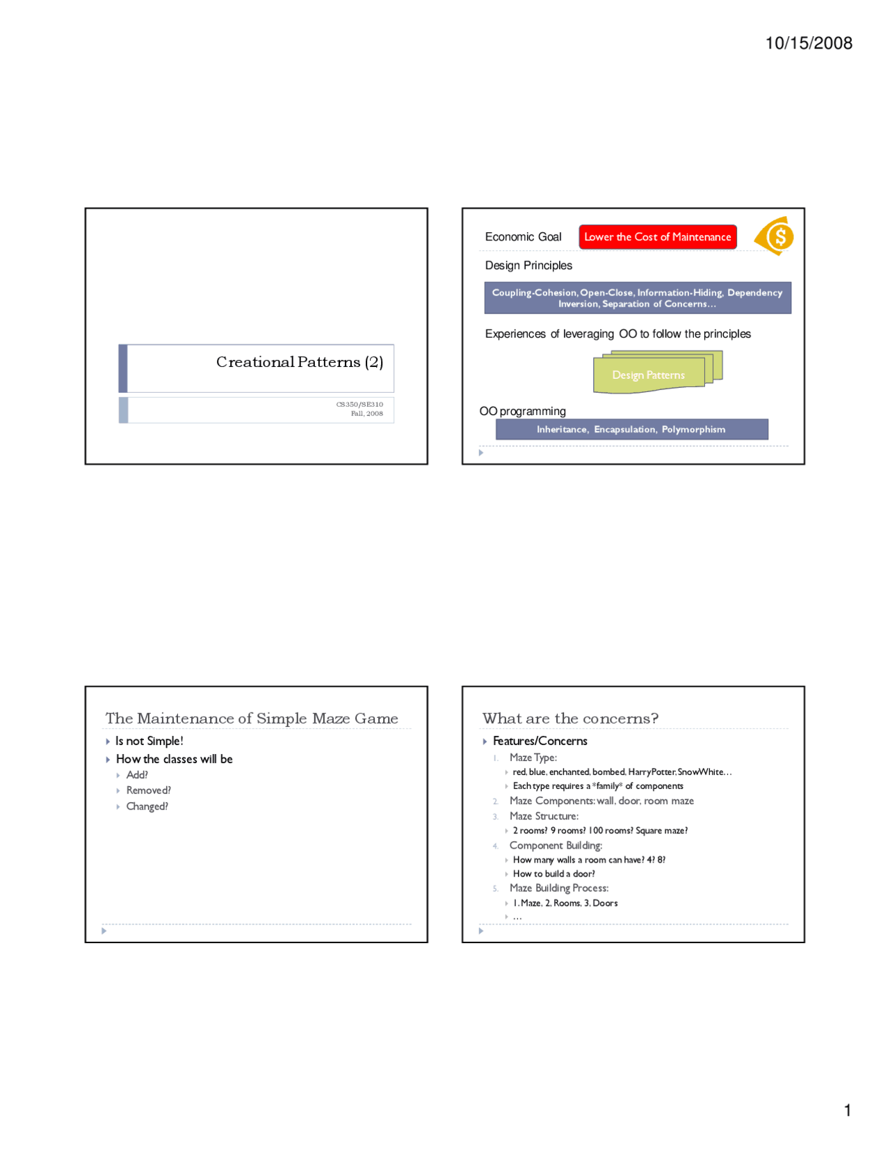 Creational Patterns Lecture Slides Cs 350 Docsity