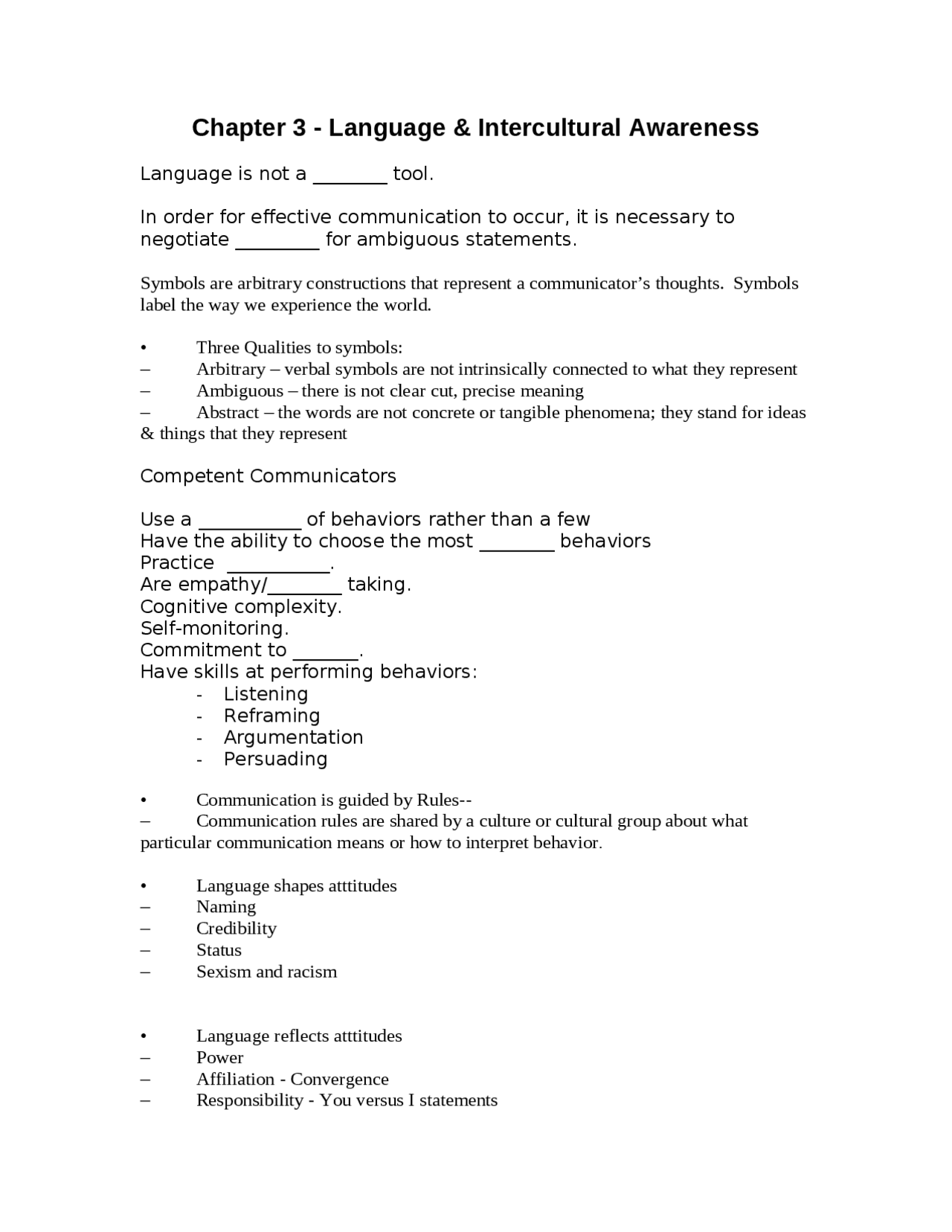 Notes On Language And Intercultural Awareness Hcom 100 Docsity