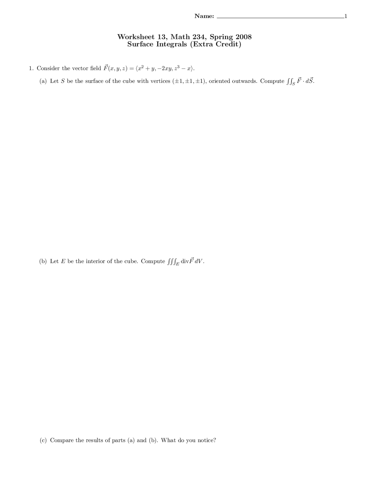 Surface Integrals Of Calculus Iii For Assignment 13 Math 234 Docsity