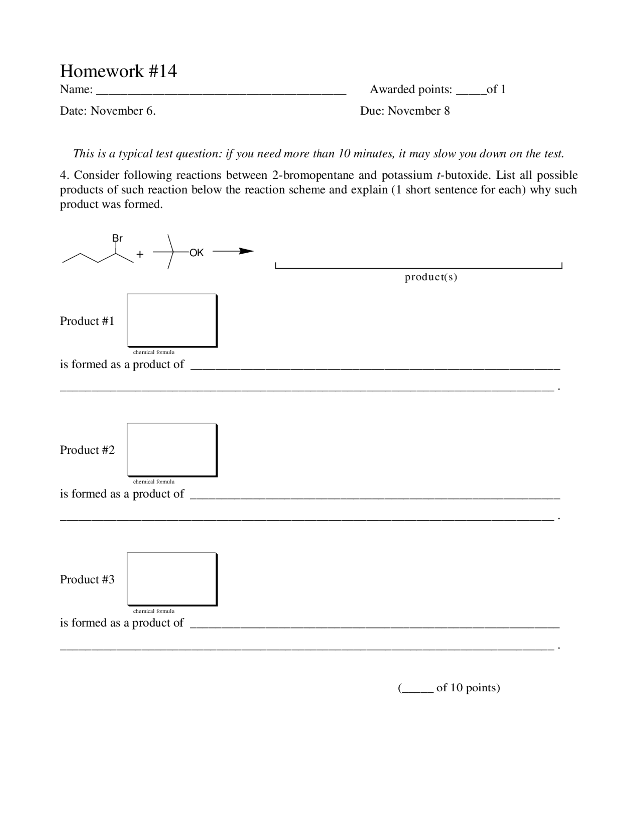 Organic Chemistry - Sample Homework #14 | CHEM 306 - Docsity