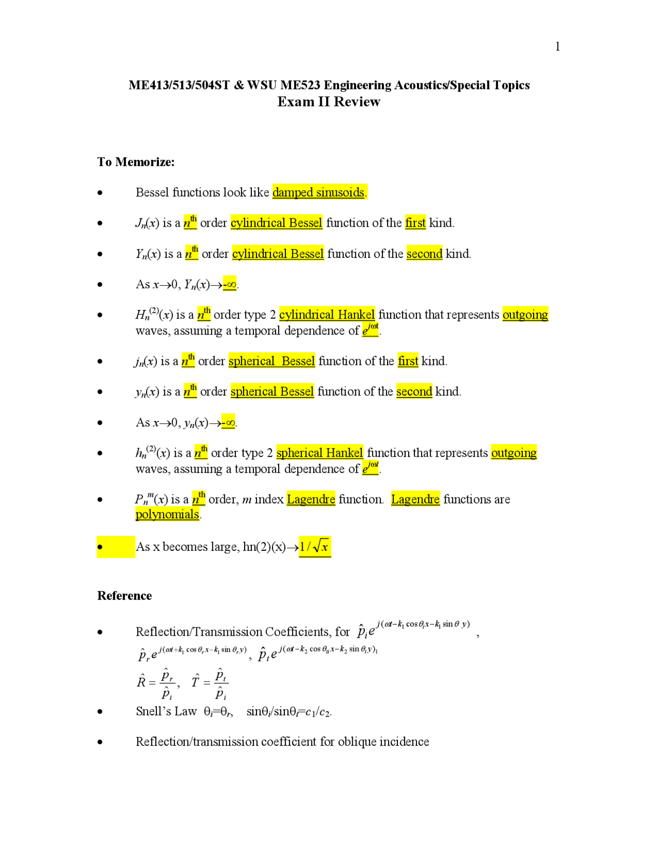 Exam Ii Review For Engineering Acoustics Me 413 Docsity