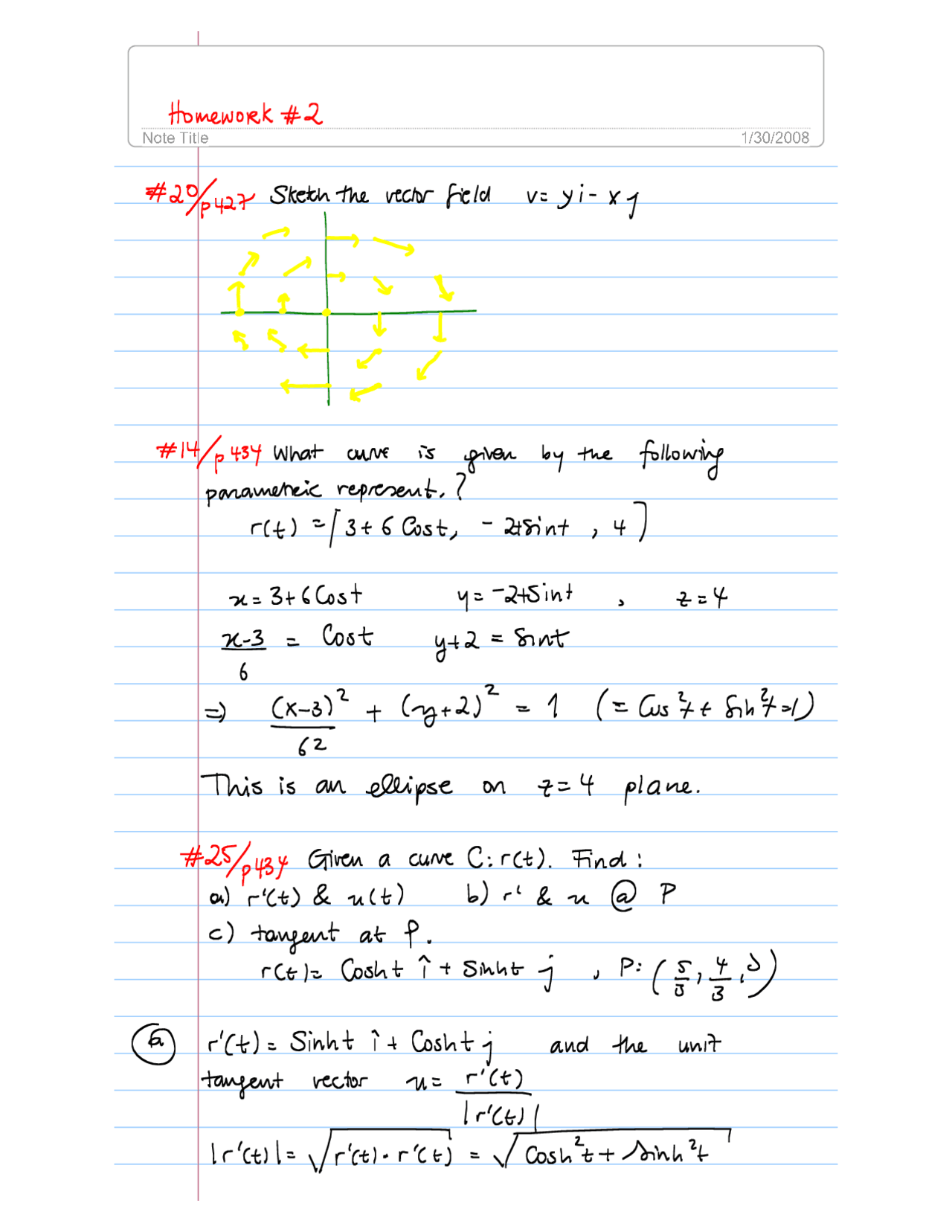 Homework II Solutions - Complex and Vector Analysis for Engineers | MATH 291 - Docsity