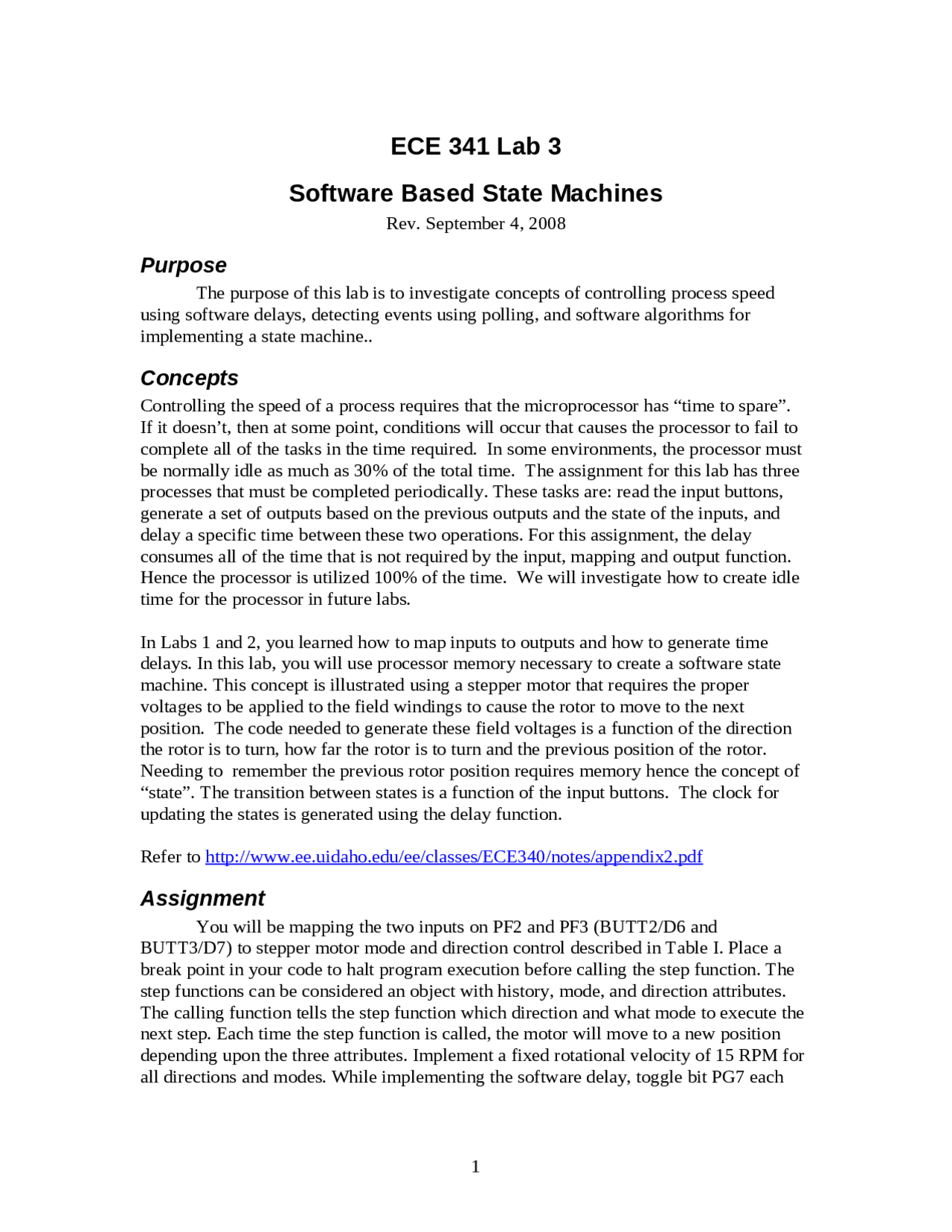 Software Based State Machines Laboratory 3 Ece 341 Docsity