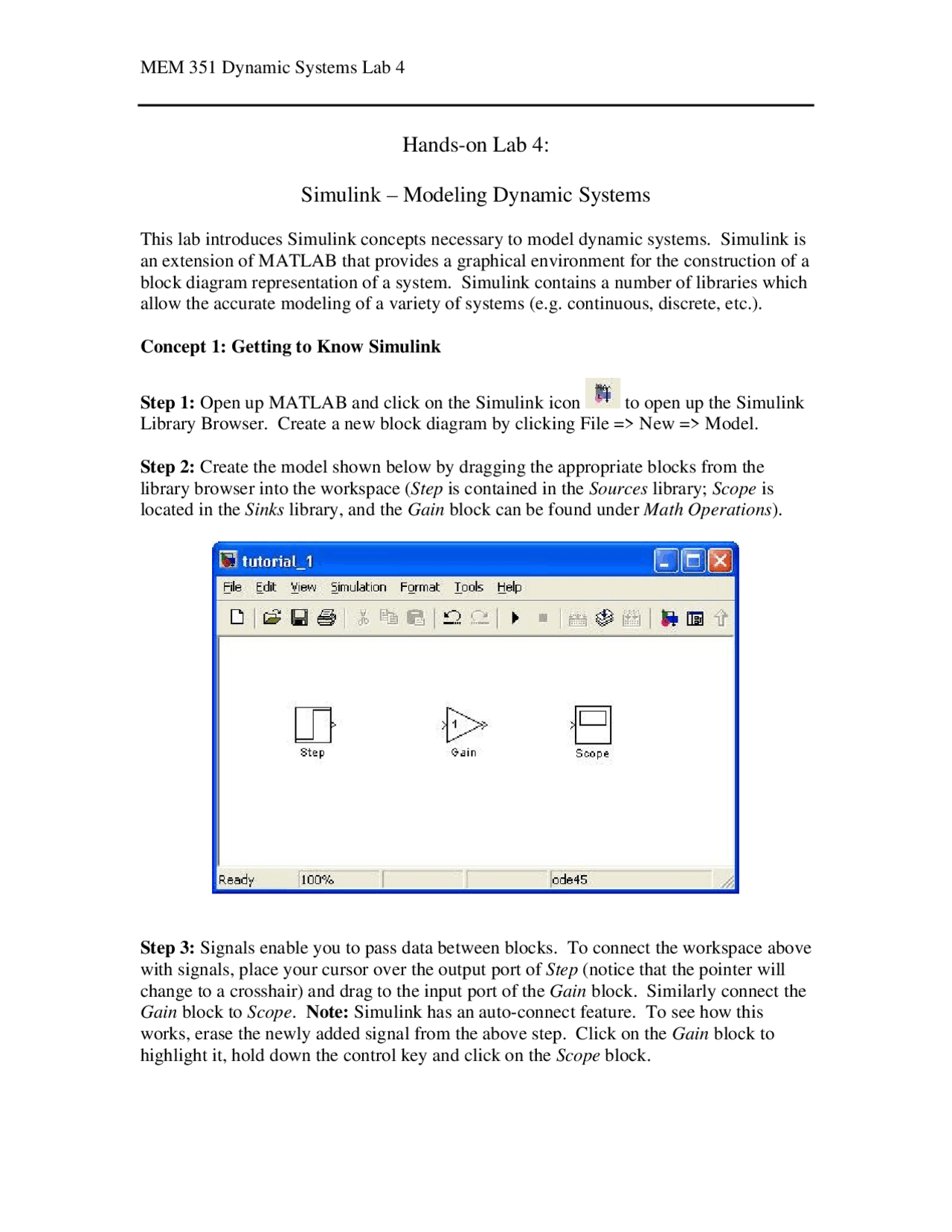 Simulink Modeling Dynamic Systems Mem 351 Docsity