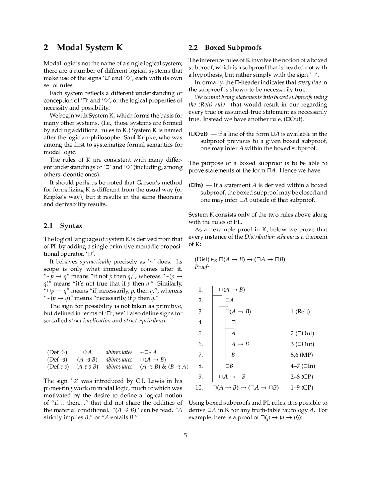 Modal System K Modal Logic Handout Phil 511 Docsity