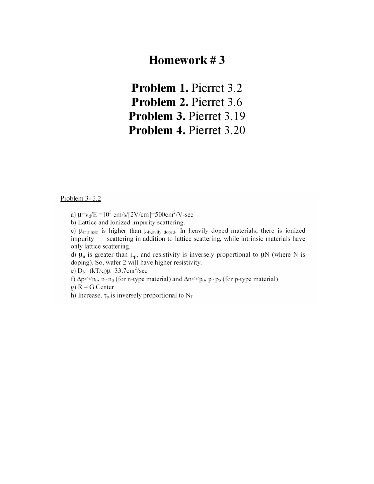 Solved Problems For Assignment 3 Physical Electronics Ee 331 Docsity