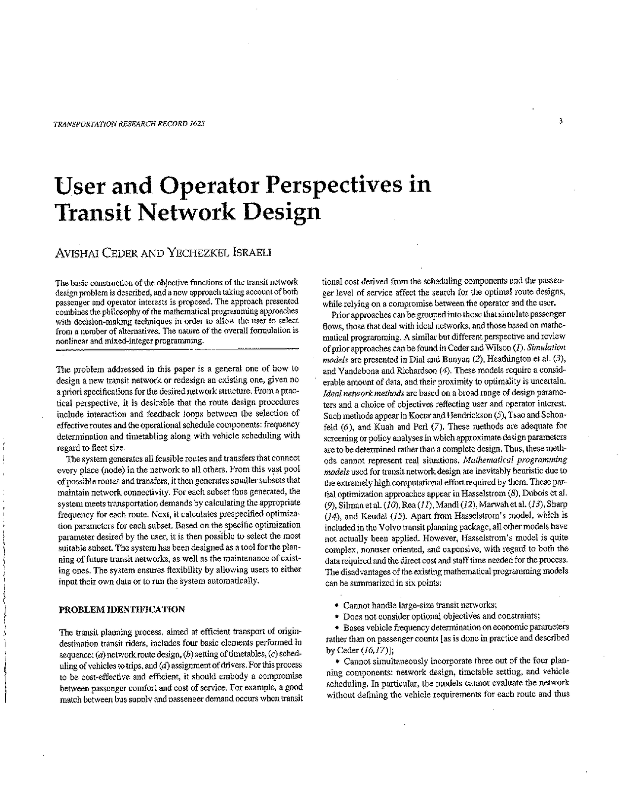 User and Operator Perspectives in Transit Network Design - Handout | CE ...