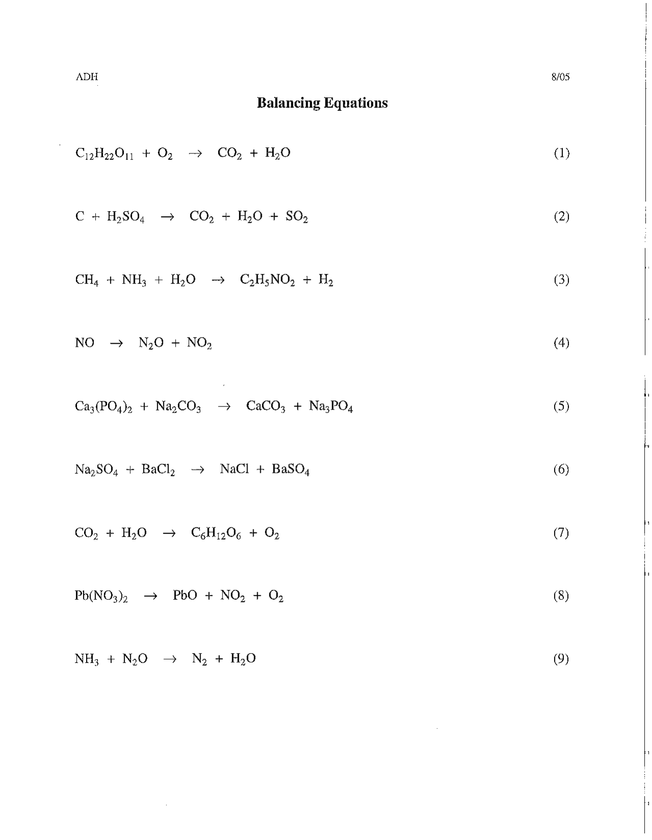 Balancing Equations - General College Chemistry I - Assignment | CHEM ...
