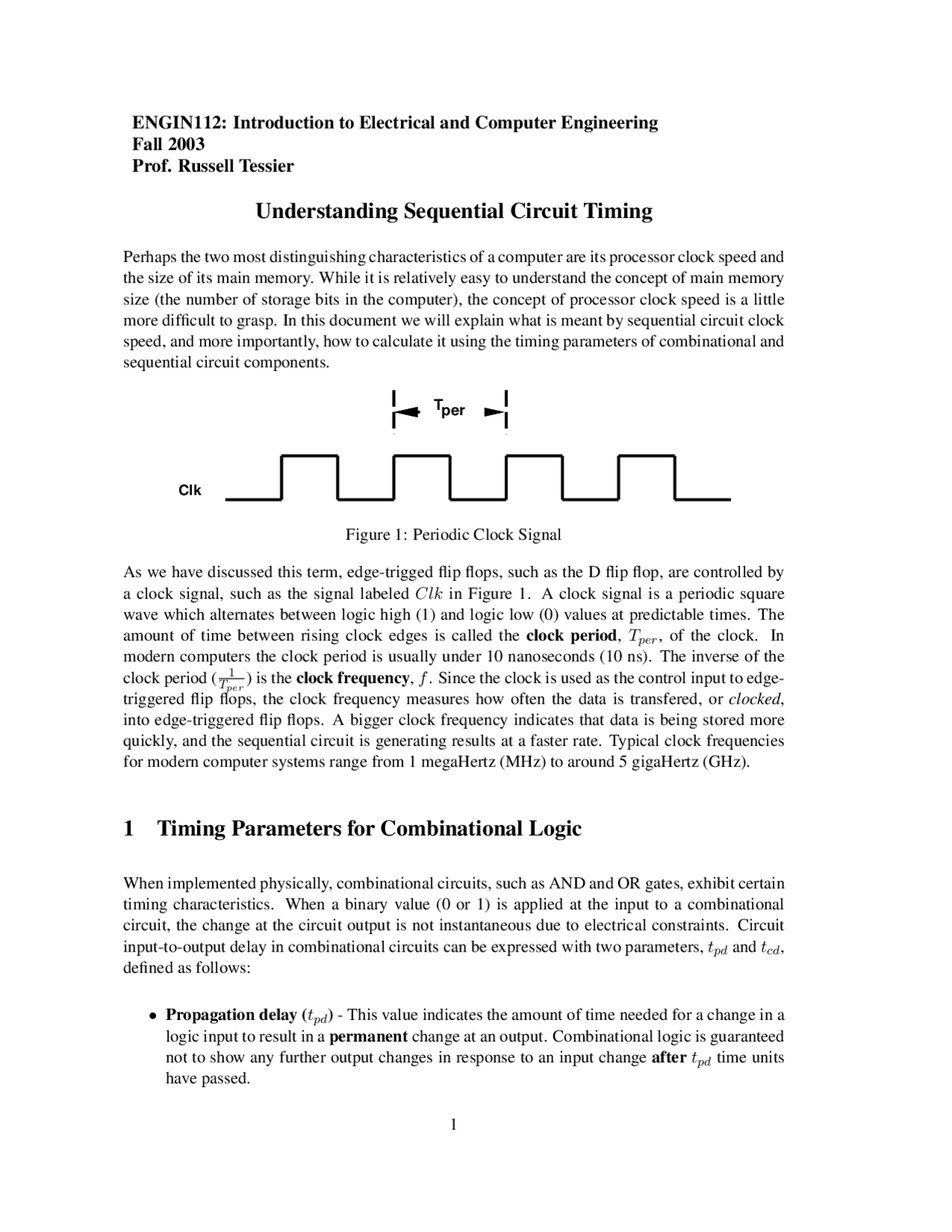Sequential Circuit Timing - Introduction Electrical | ENGIN 112 - Docsity