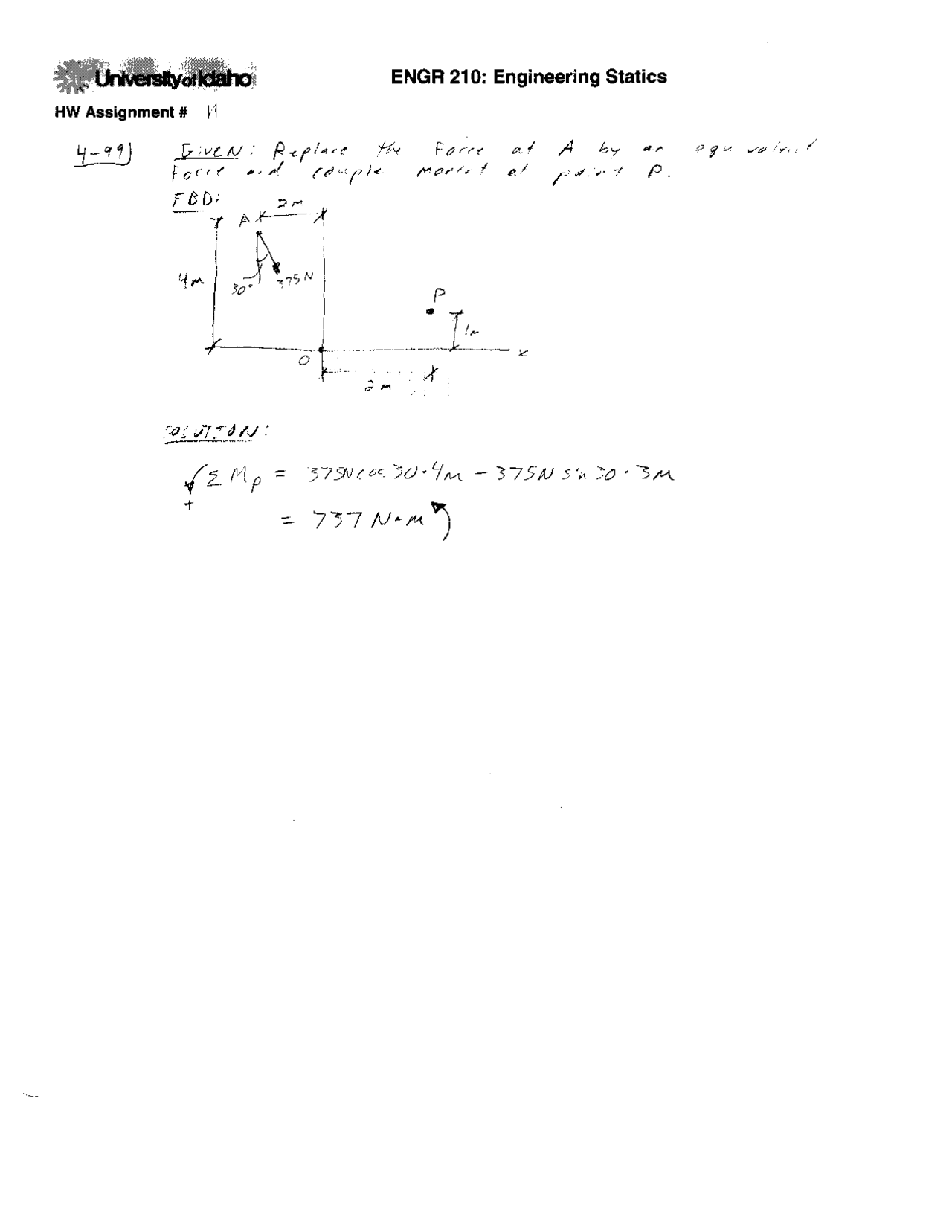 Solved Problems On Engineering Statics Homework 11 Engr 210 Docsity
