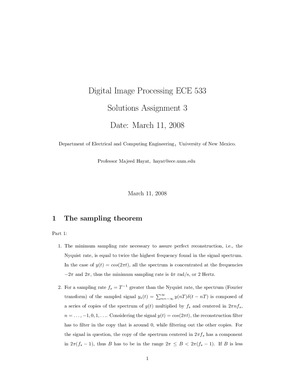 Homework 3 Solutions Digital Image Processing Ece 533 Docsity