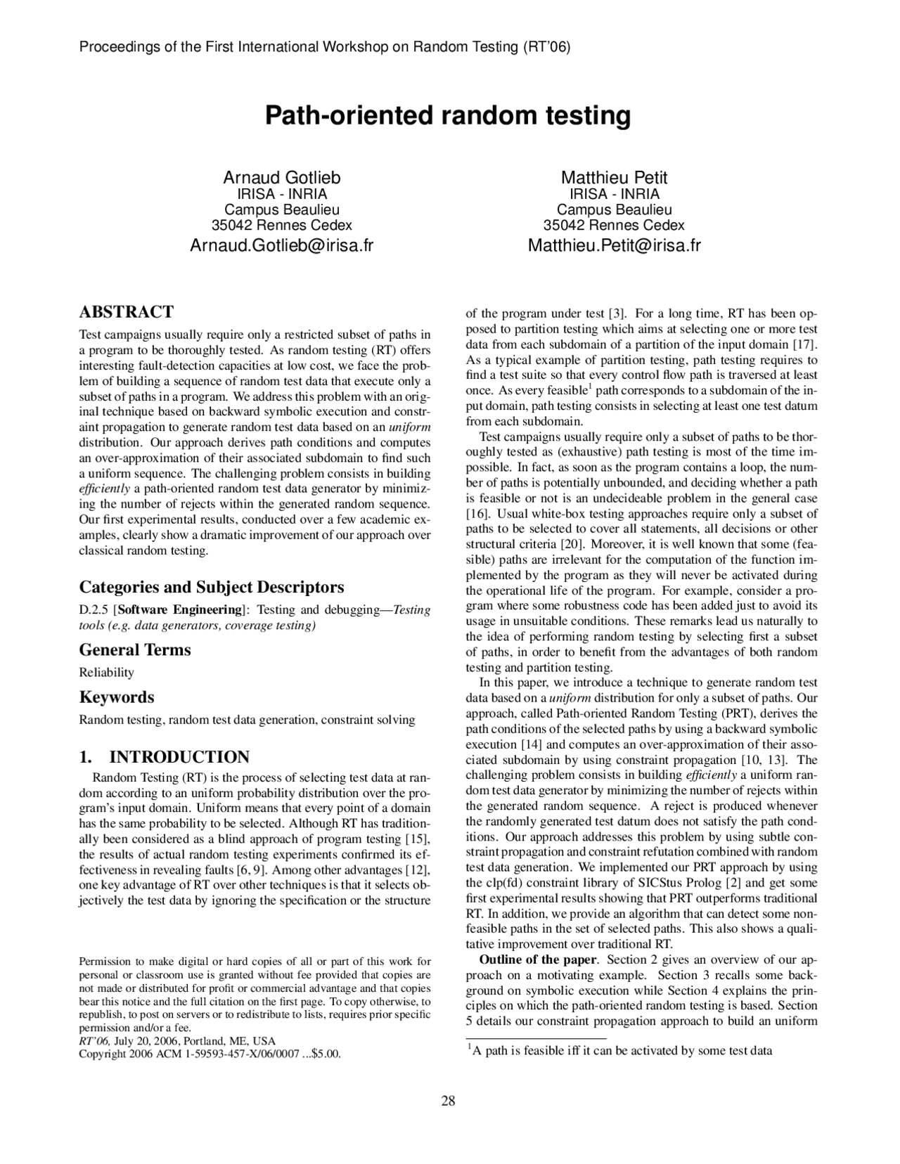 Path Oriented Random Testing Lectures Notes Cs 576 Docsity