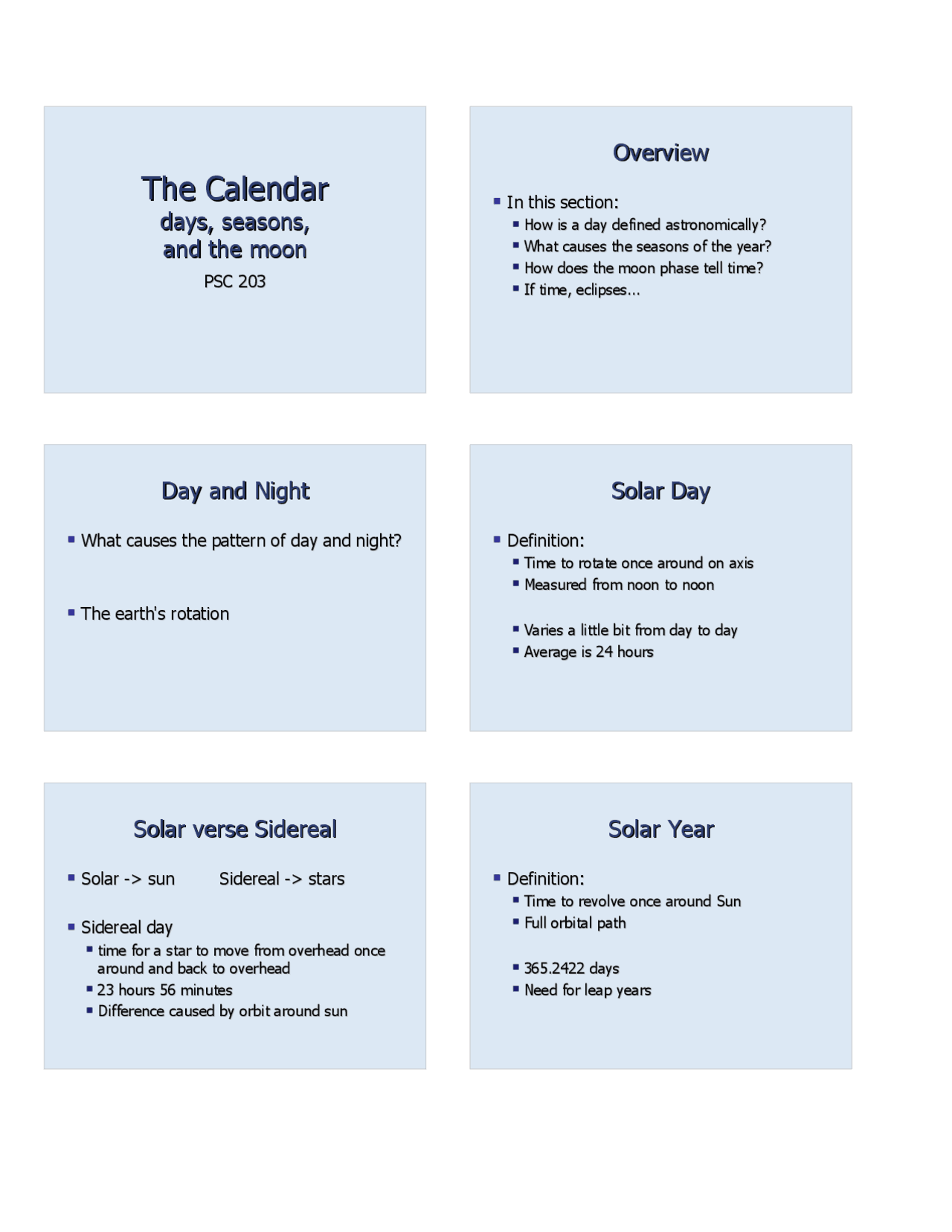 The Calendar Days Seasons And The Moon Lecture Slides Psc 203