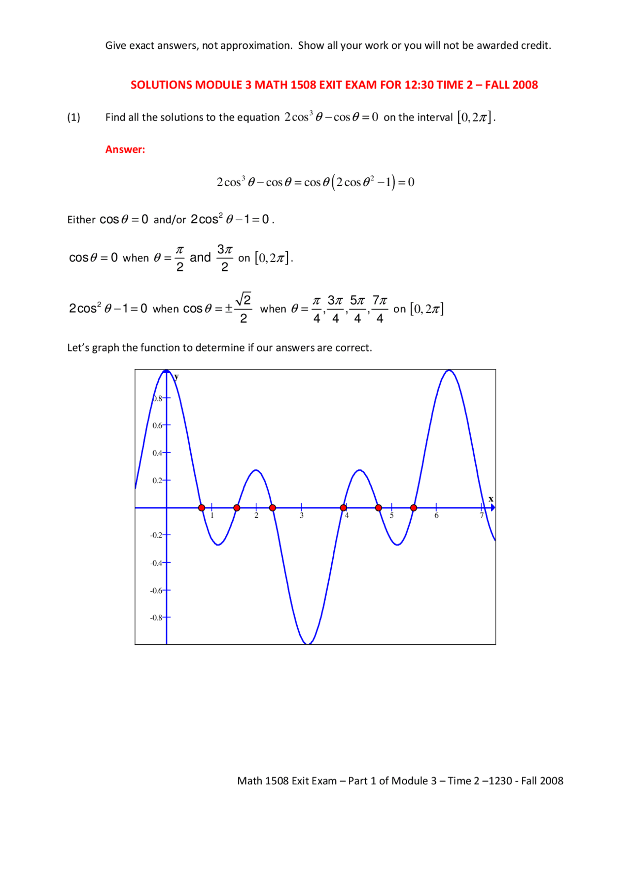 Questions With Solution Of Precalculus Exam Math 1508 Docsity