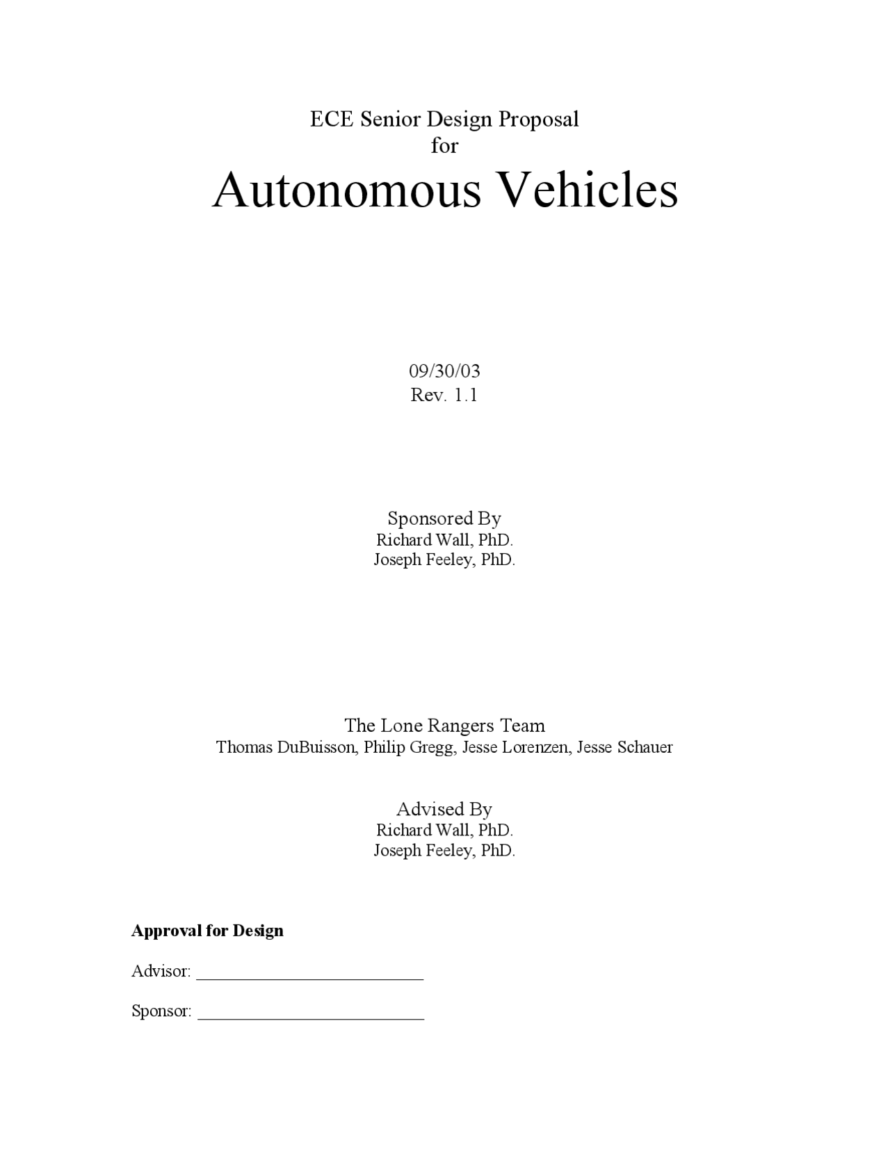 ECE Senior Design Proposal for Autonomous Vehicles | ECE 482 | Study Guides, Projects, Research ...