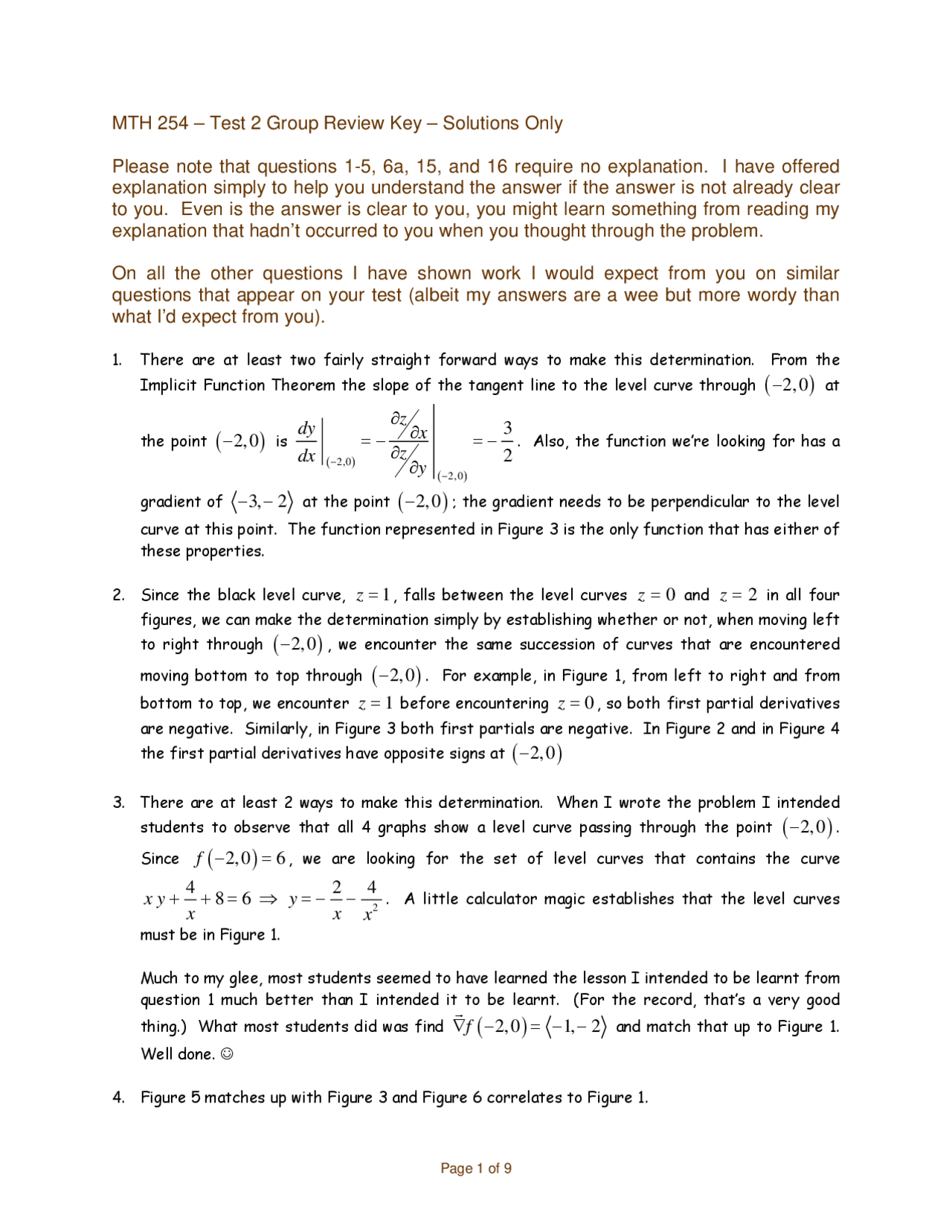 Test 2 With Solution Key Vector Calculus I Mth 254 Docsity