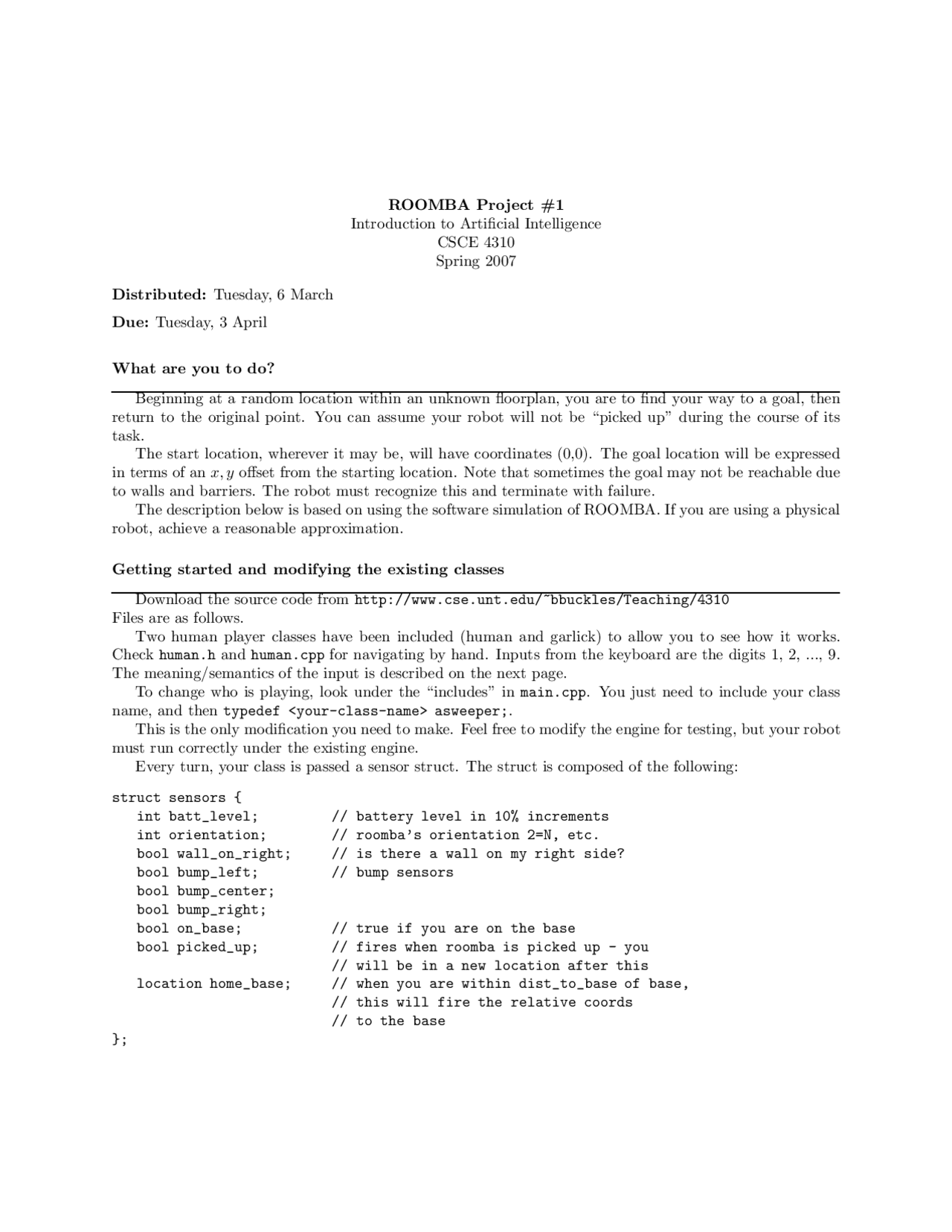 Introduction to Artificial Intelligence - Project 1 | CSCE 4310 - Docsity