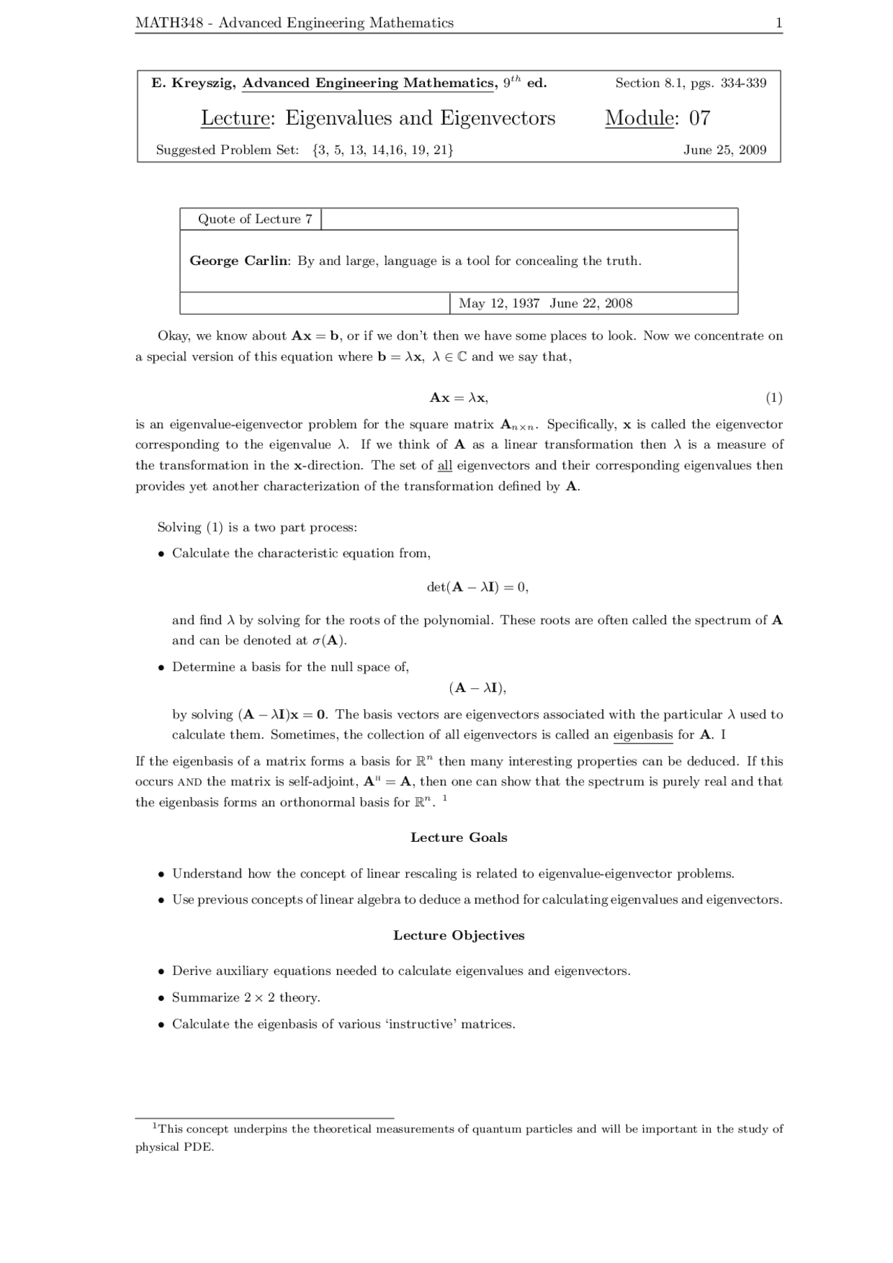 Eigenvalues And Eigenvectors Assignment Math 348 Docsity