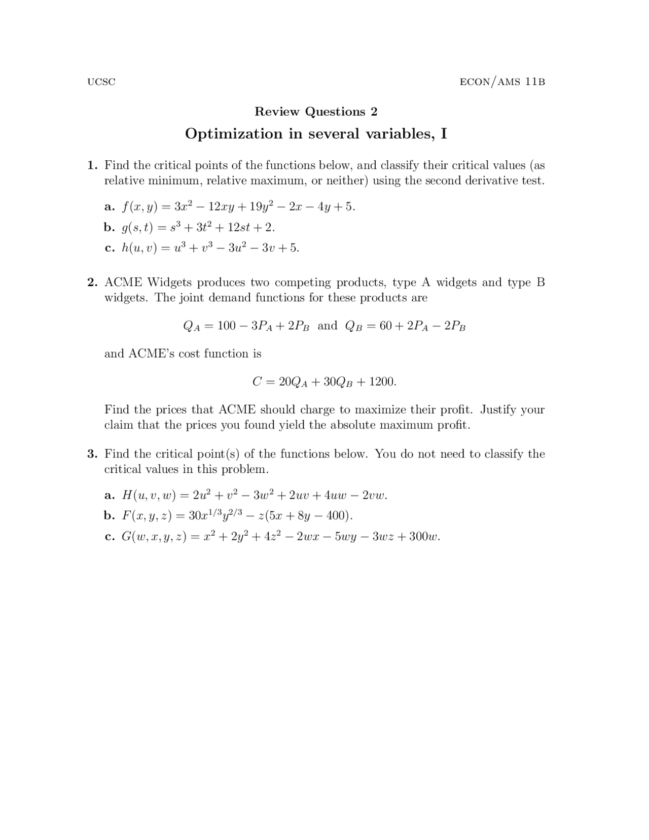 Review Questions in Economics and Mathematics (Econ/AMS 11b ...