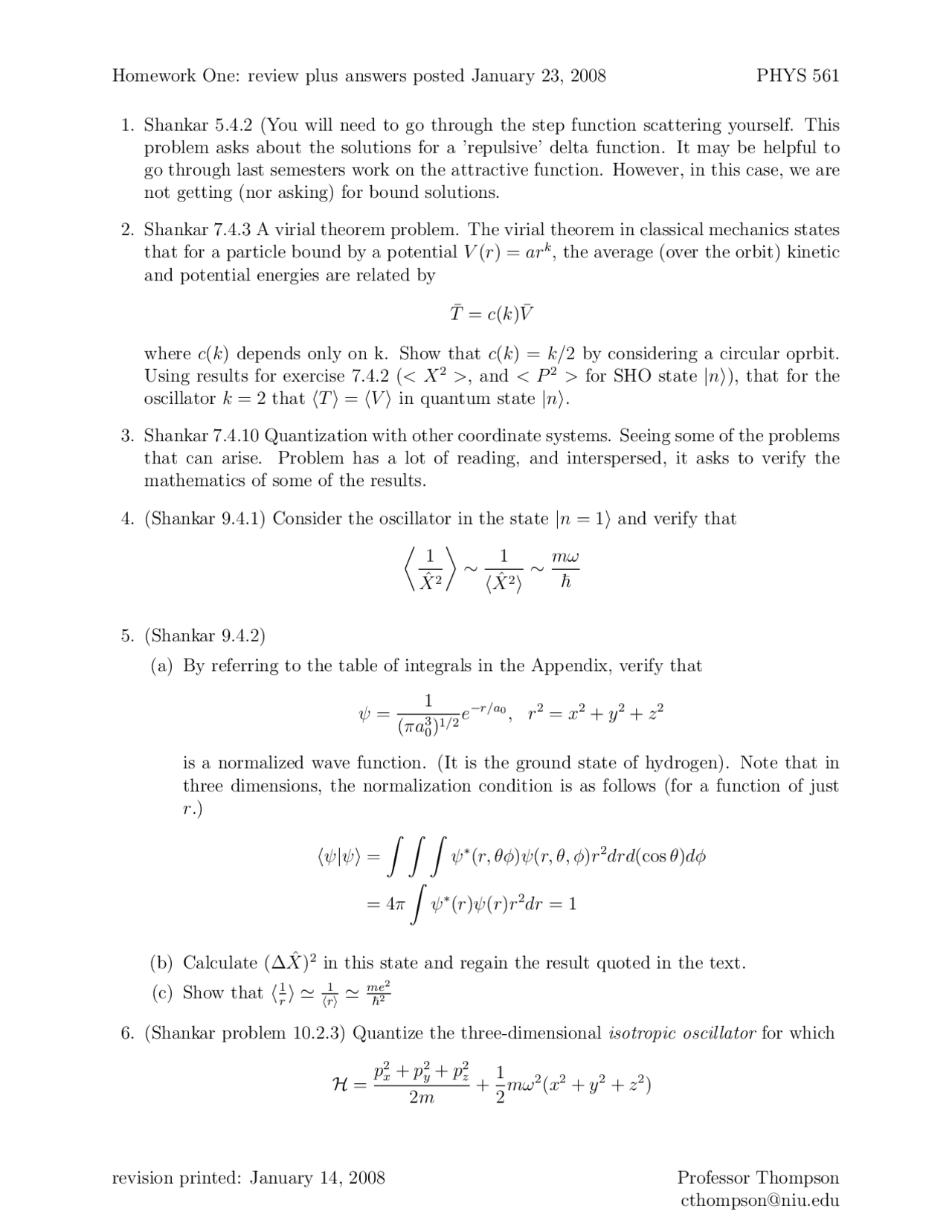 Homework 1 Modern Physics Spring 2008 Phys 561 Docsity
