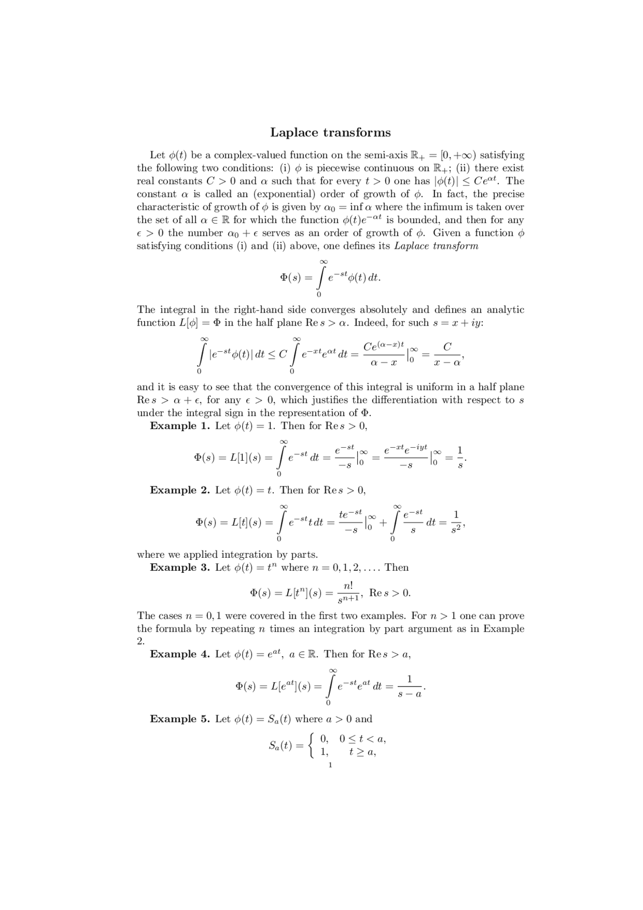 Laplace Transform Complex Variables I Lecture Notes Math 630