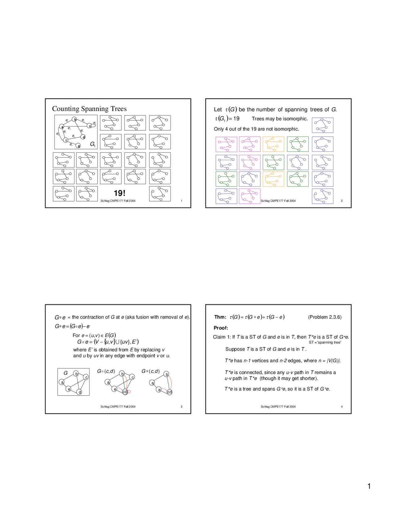 Counting Spanning Trees - Lecture Slides | CMPE 177 - Docsity