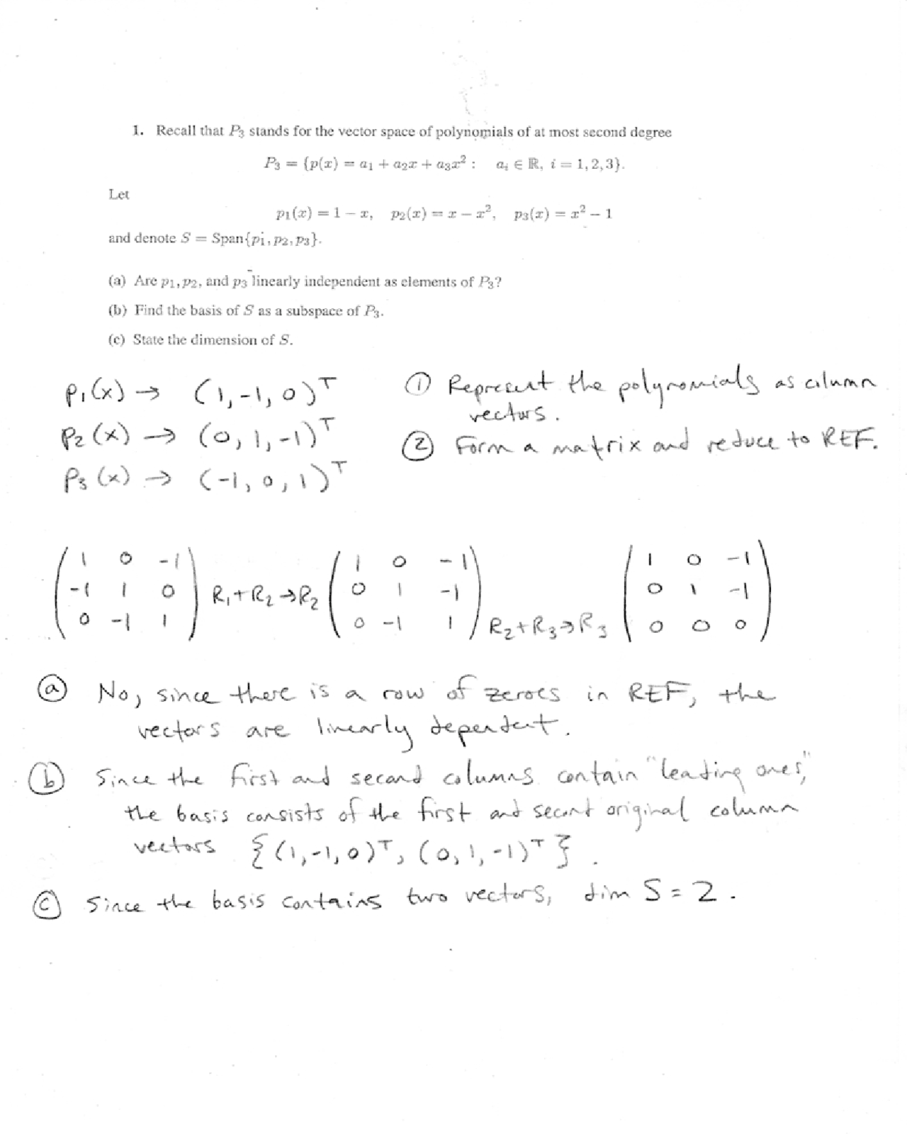 Exam 2 with Solution Key - Linear Algebra | MATH 201 - Docsity