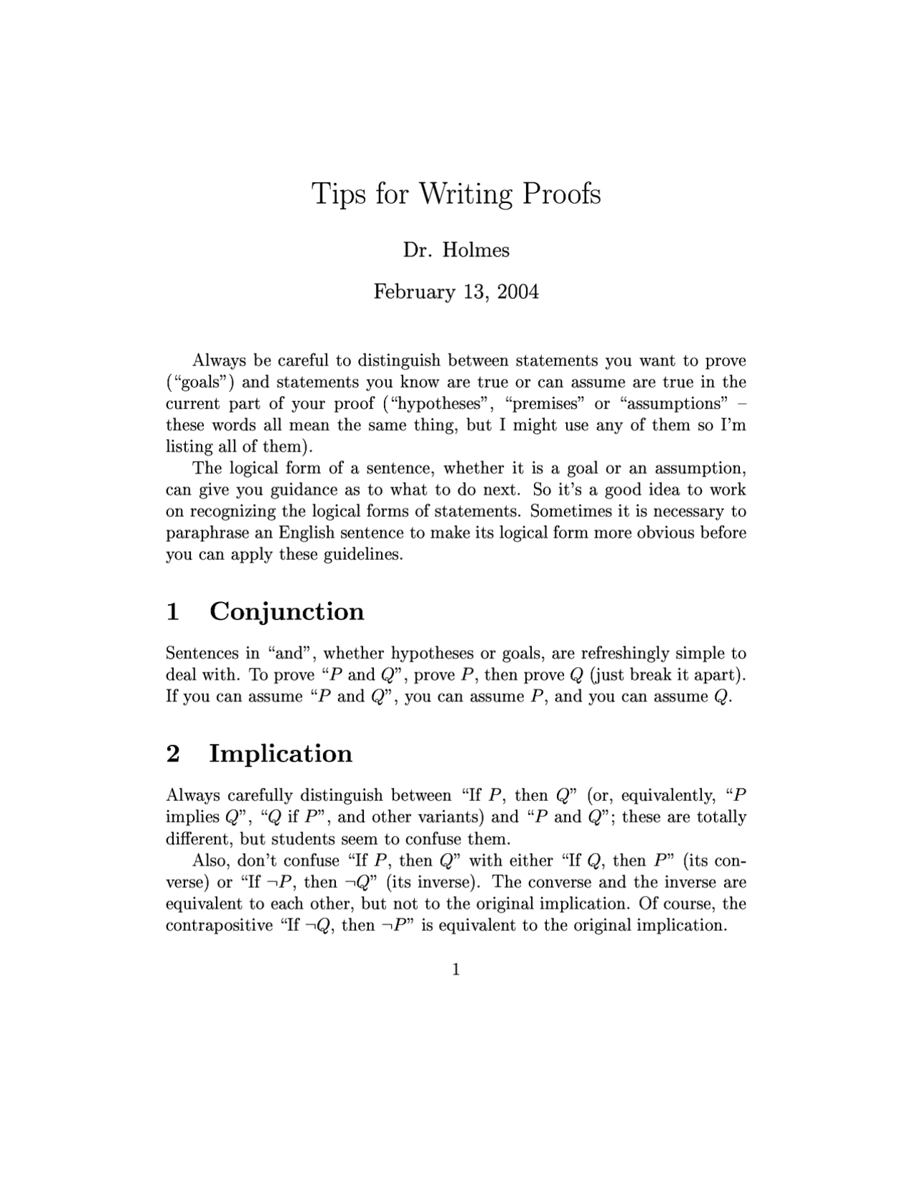 Conjunction, Implication - Discrete and Foundational Mathematics I | MATH 187 - Docsity
