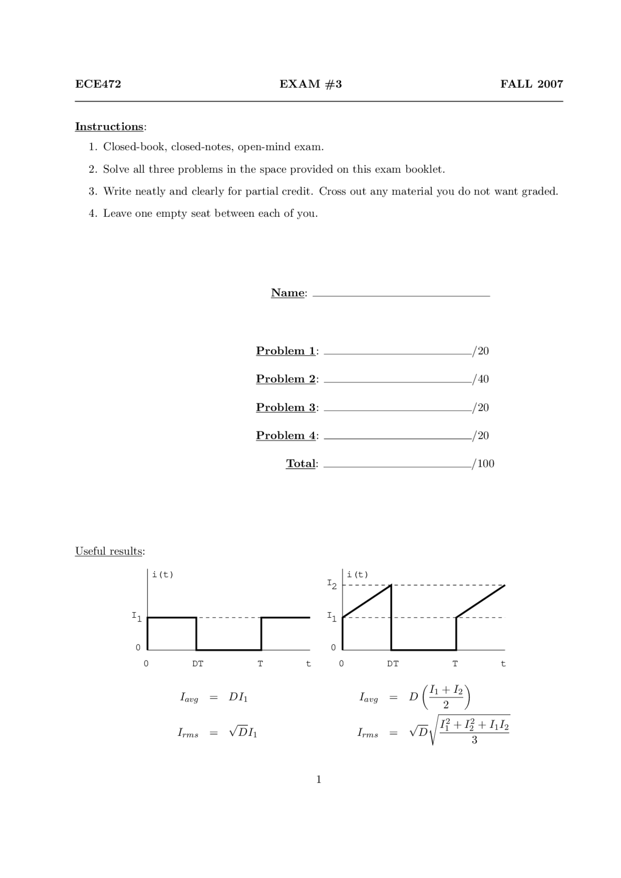 Exam 3 Problems Solution Power Electronics Ece 472 Docsity