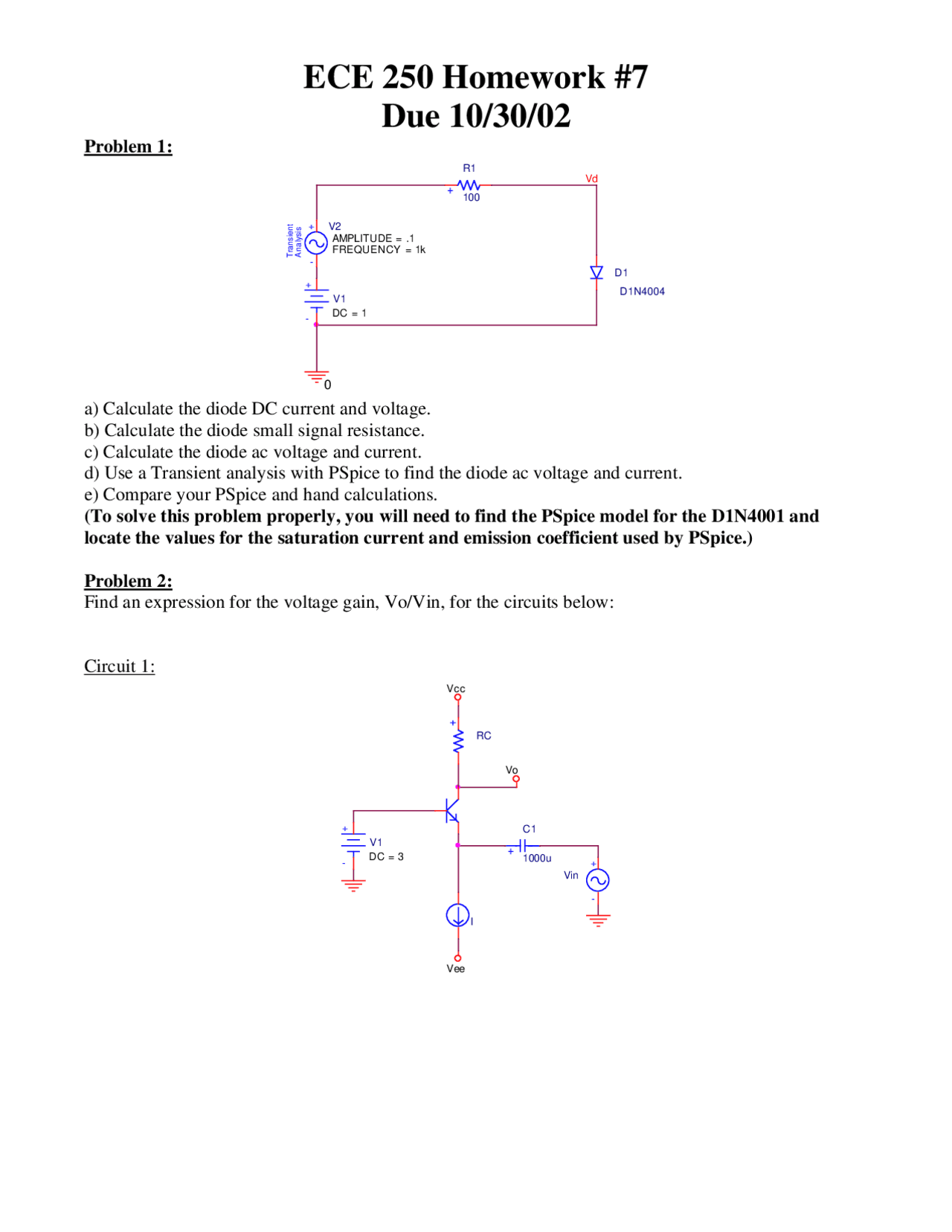 Homework 7 With 3 Practice Problems On Electronic Device Modeling Ece 250 Docsity