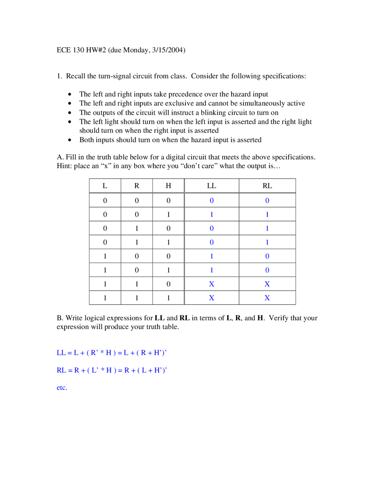 Introduction to Logic Design - Homework 2 Practice Problems | ECE 130 - Docsity