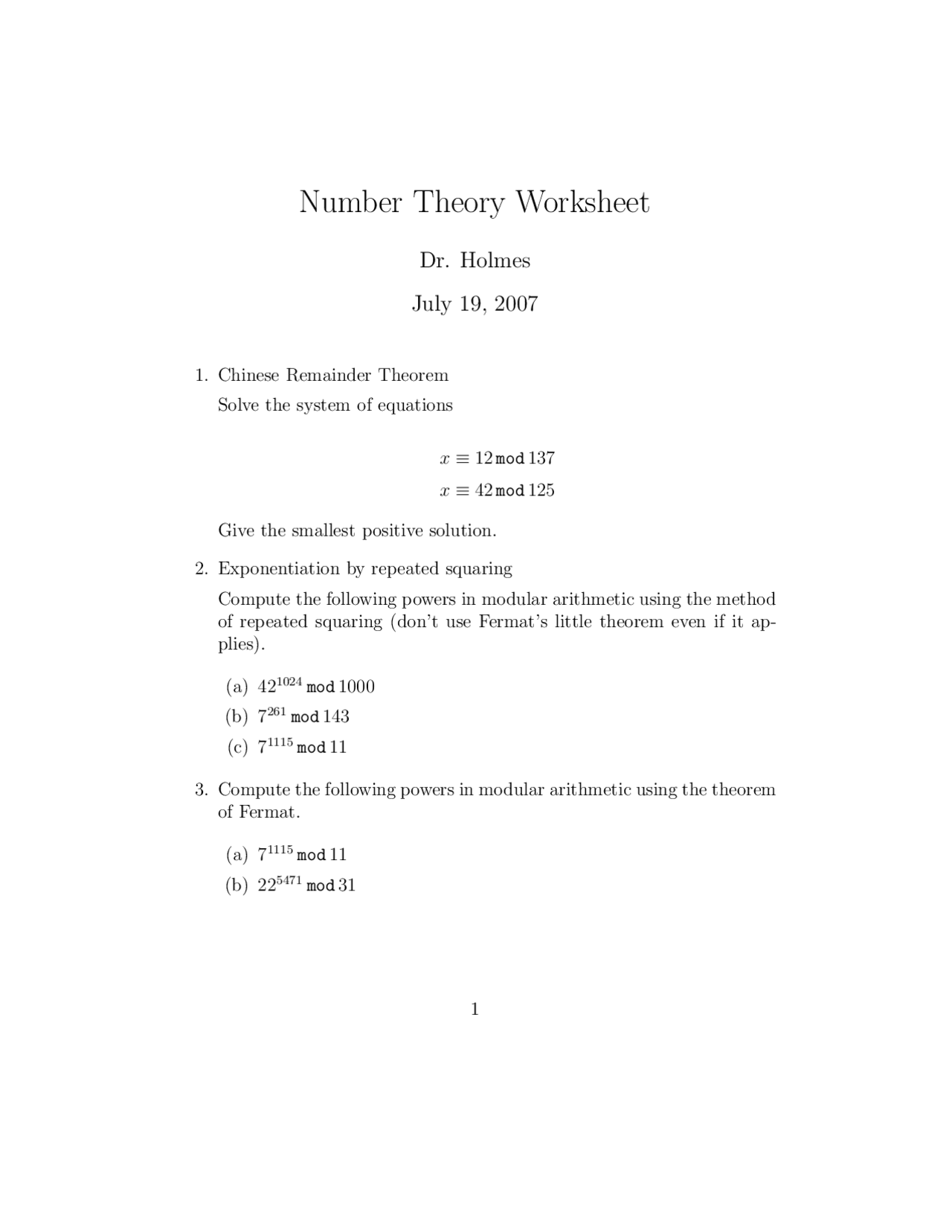 Number Theory Worksheet Assignment Math 187 Docsity