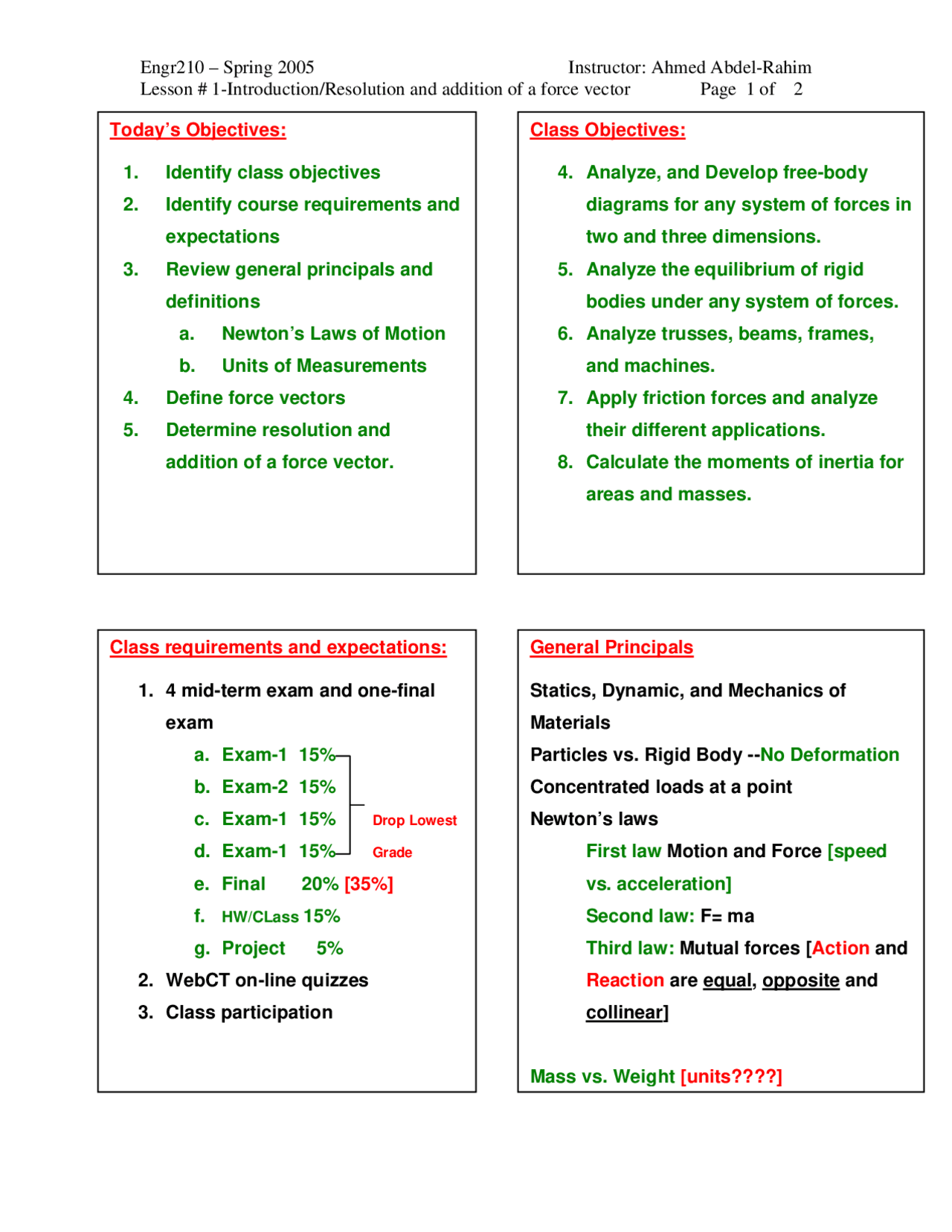 Introduction Resolution and Addition of Force Vector - Lecture Slides | ENGR 210 - Docsity