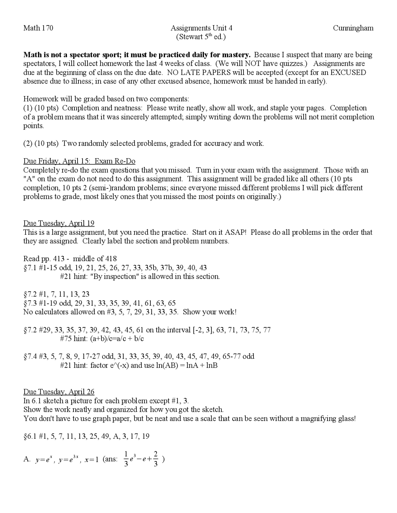 Math 170 Unit 4 Assignments and Exam Re-Do | Assignments Analytical ...