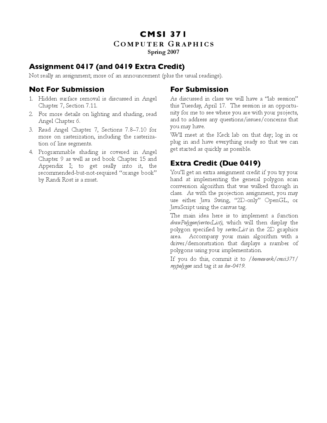 Computer Graphics Assignment Questions Cmsi 371 Docsity