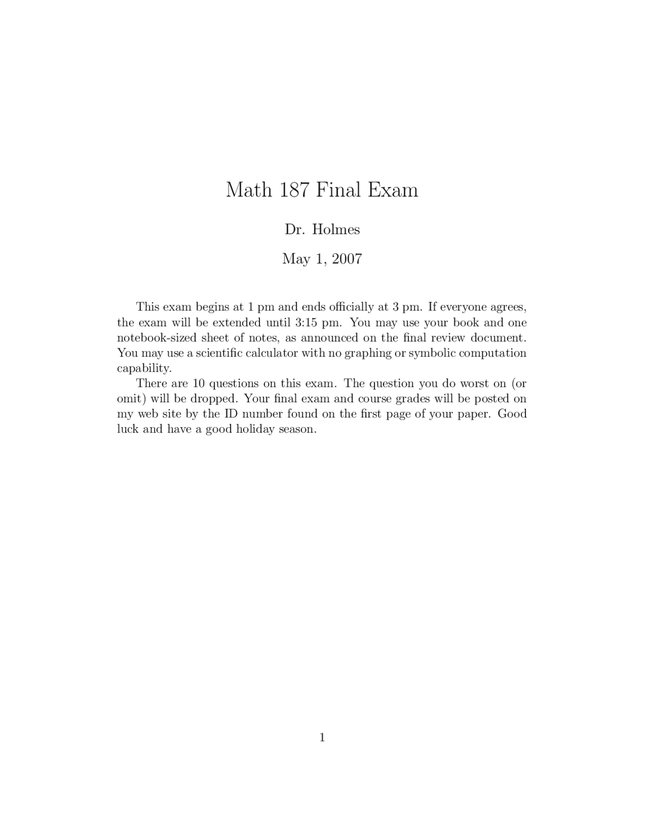 10 Questions For Final Exam Discrete And Foundational Mathematics I