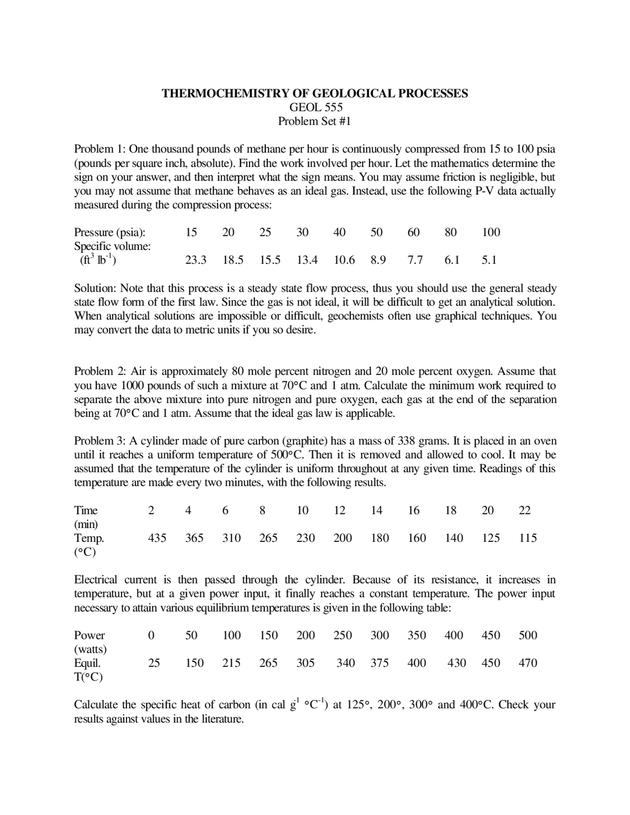 Thermochemistry Of Geological Processes Homework 1 Geol 555 Docsity