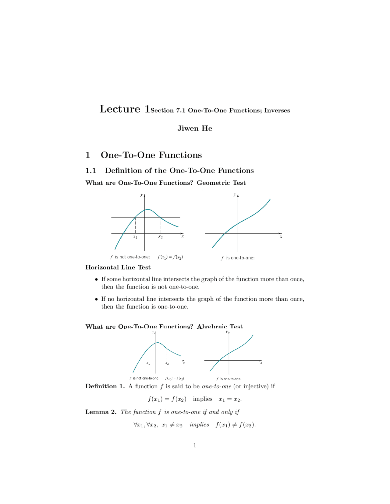 One-To-One Functions, Inverses - Examples with Proof | MATH 1432 - Docsity