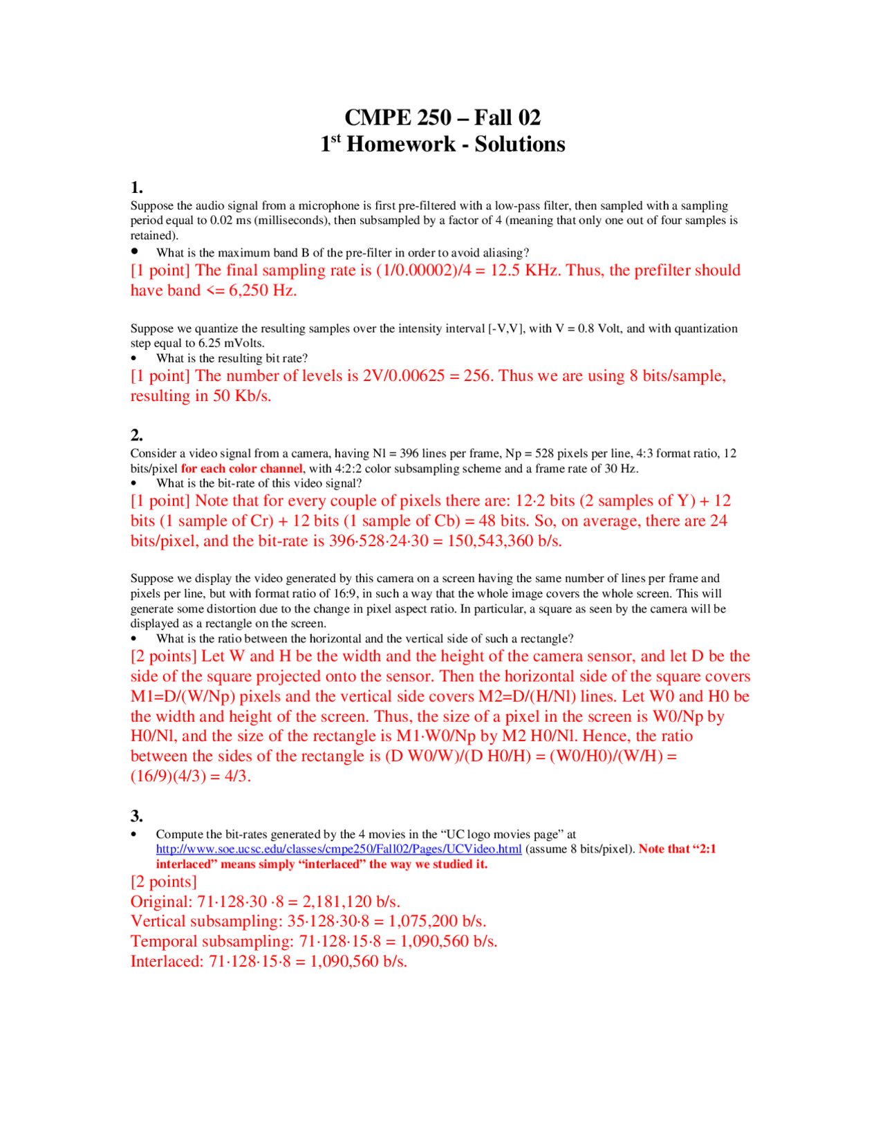 Homework 1 With Solutions Multimedia Systems Cmpe 250 Docsity