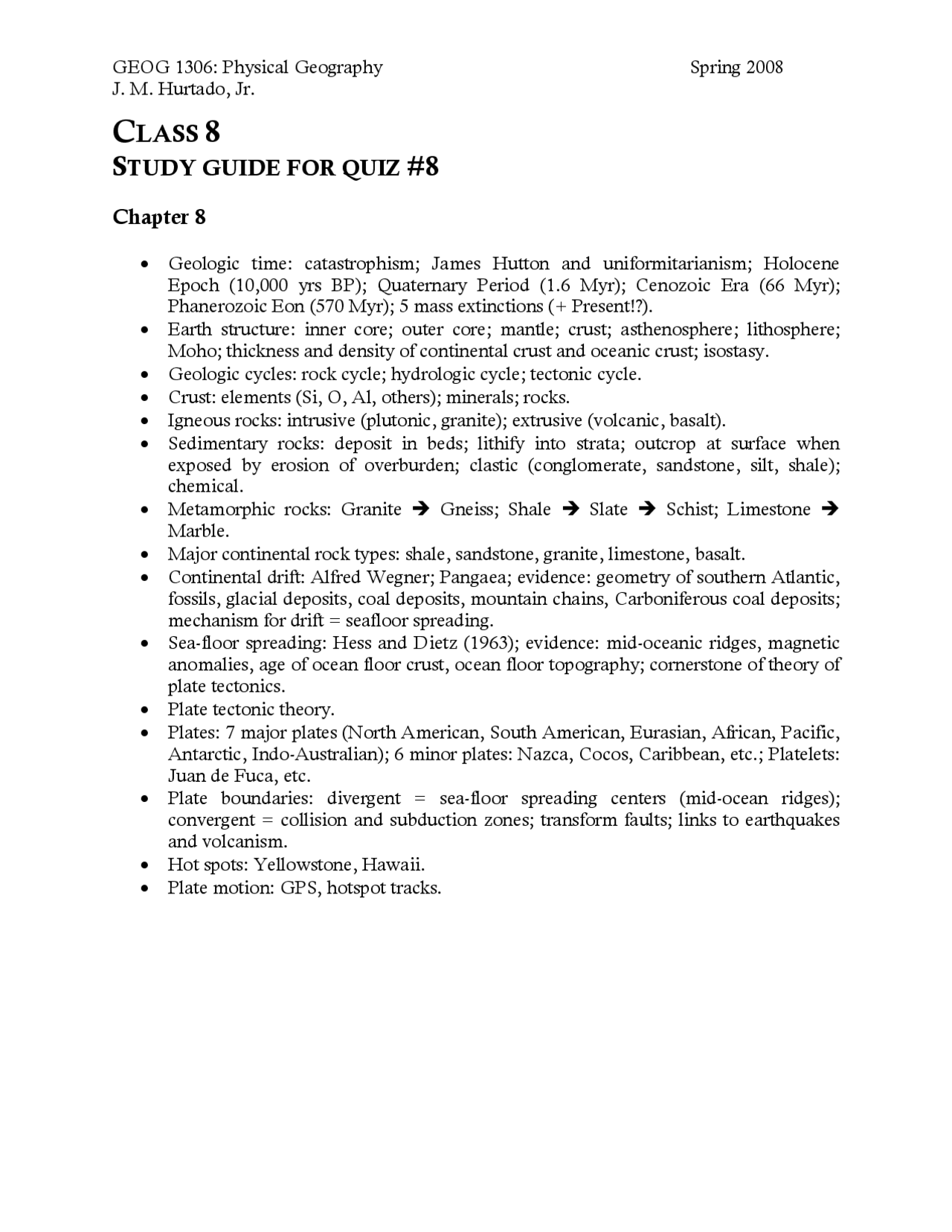 Introduction to Physical Geography - Study Guide | GEOG 1306 - Docsity