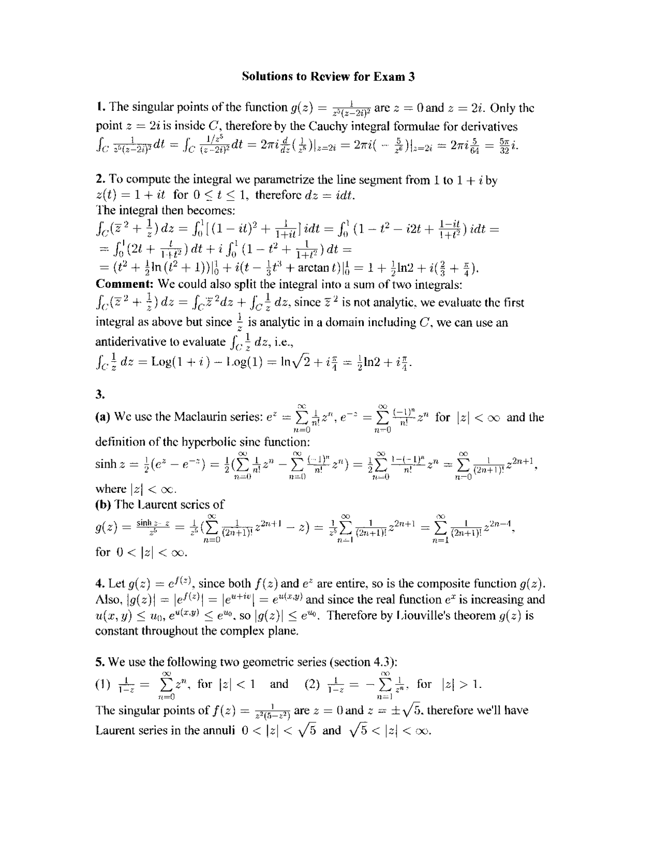 Solutions To Review For Exam 3 Complex Variables Math 420 Docsity