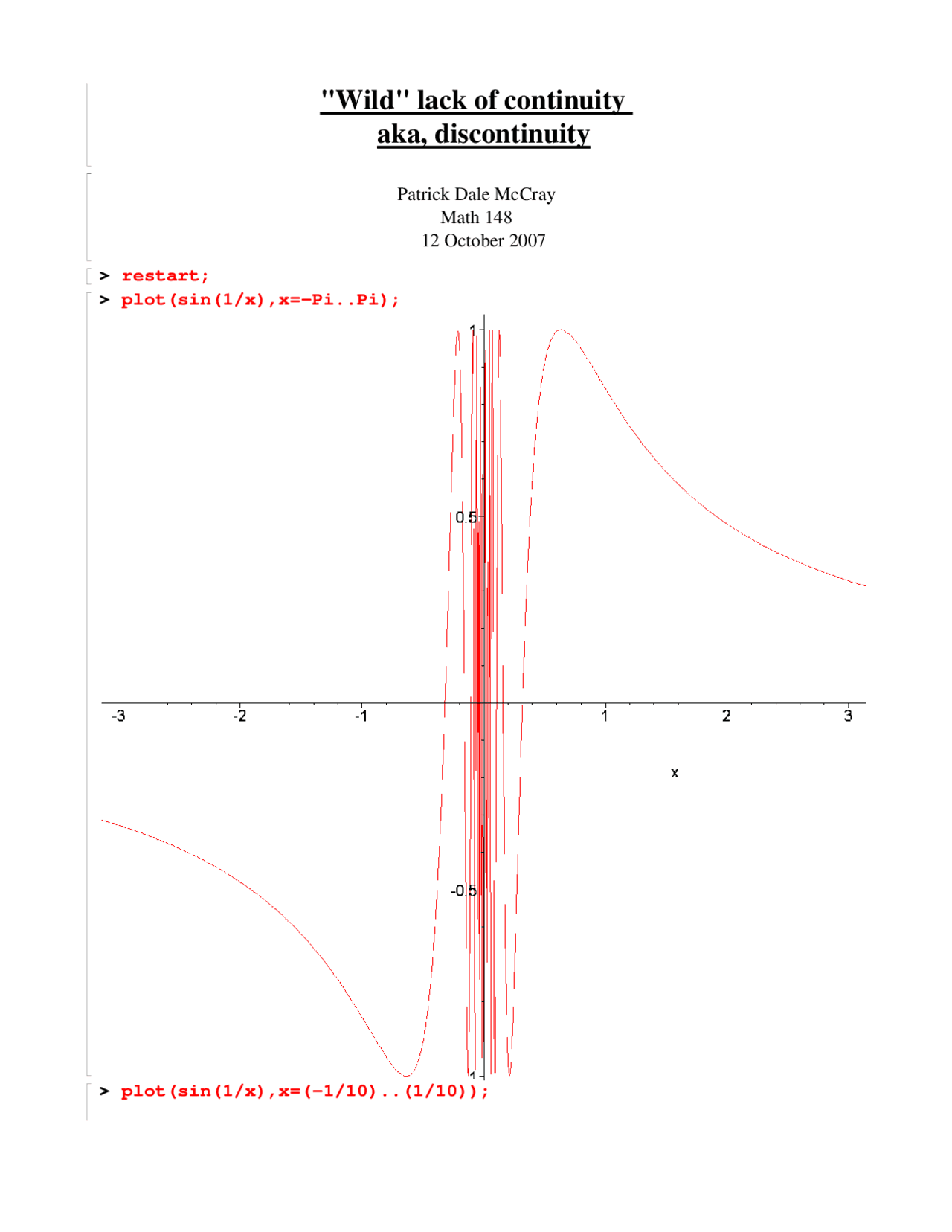 Notes On Wild Lack Of Continuity Aka And Discontinuity Math 148 Docsity