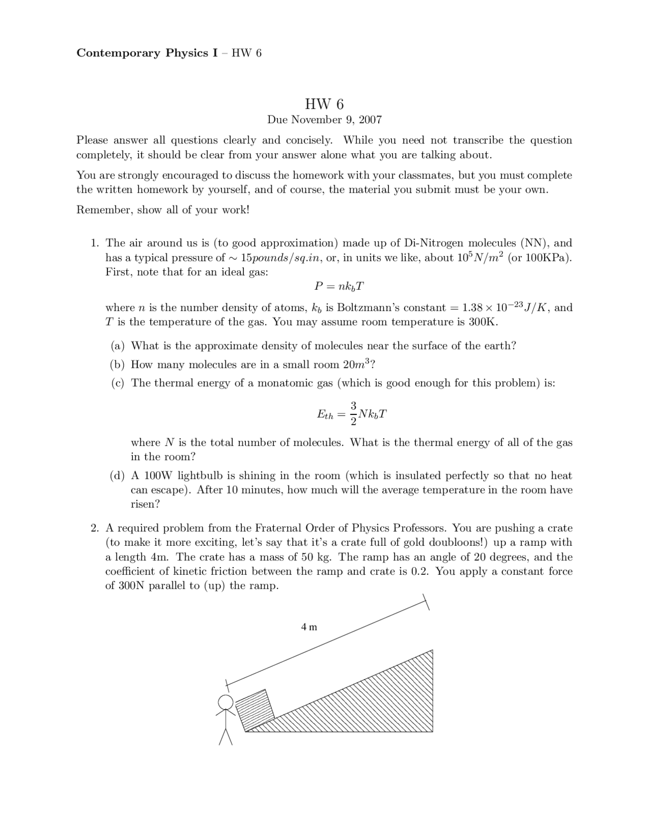 Homework 6 Contemporary Physics I 6 Problems Phys 113 Docsity