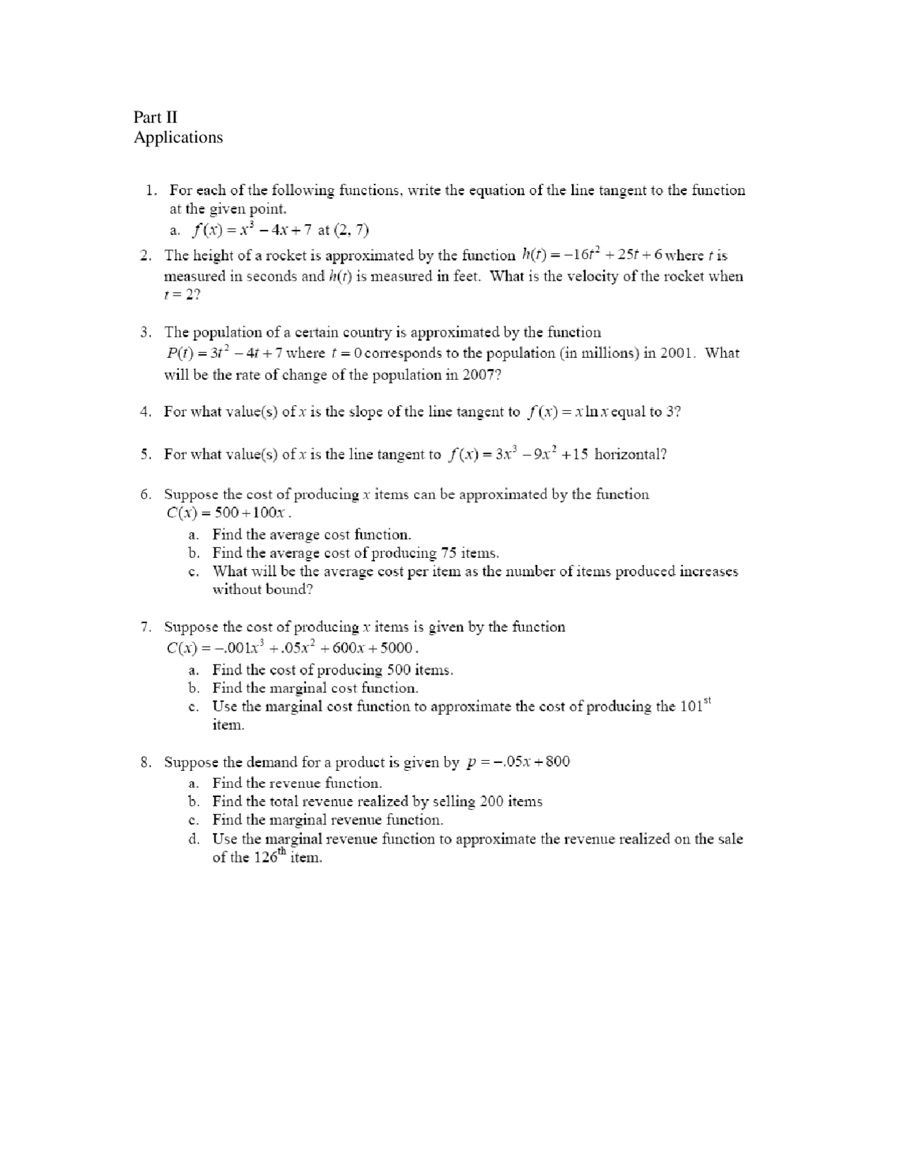 Calculus for Business and Life Sciences - Applications | MATH 1314 - Docsity