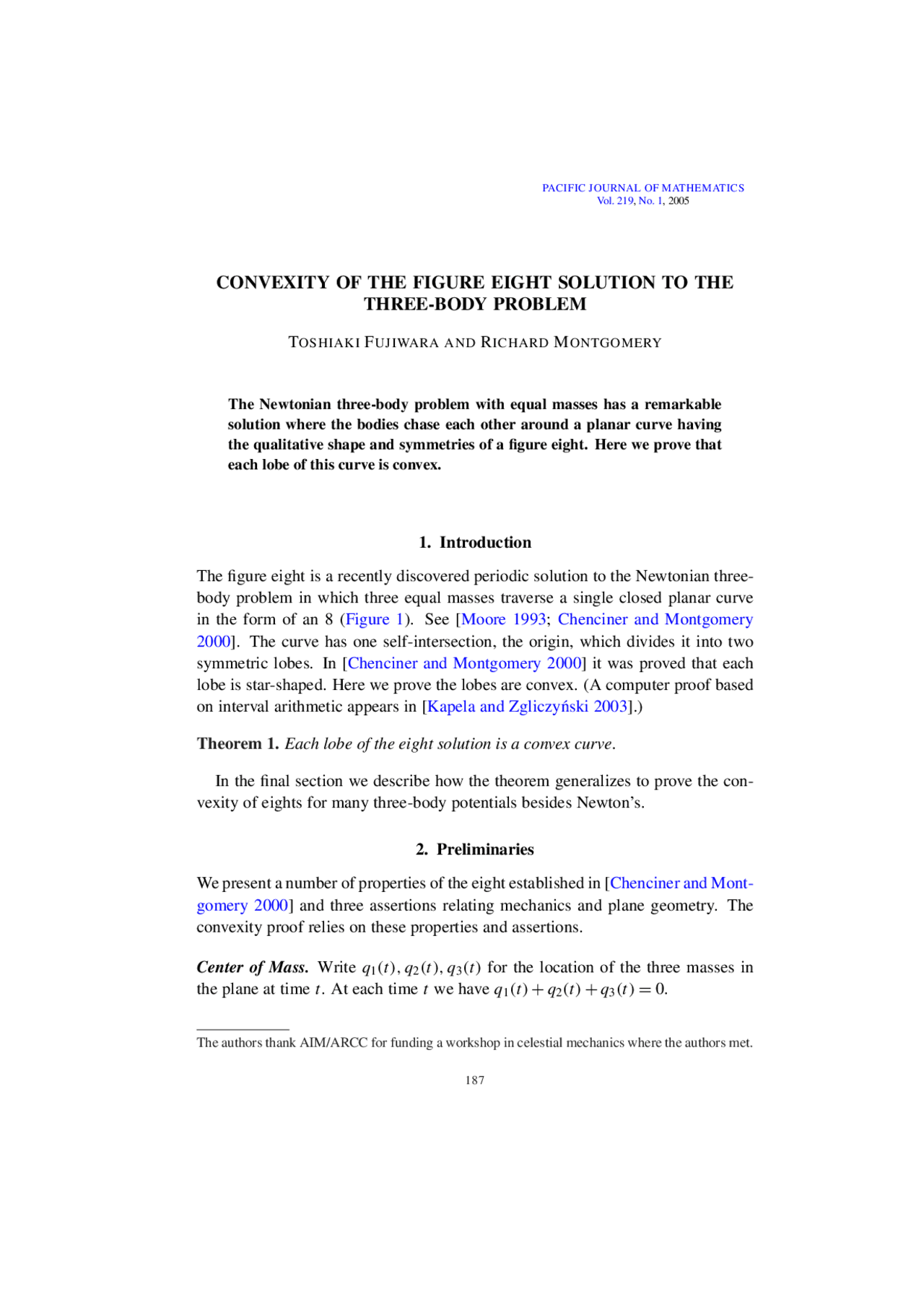 Convexity Of The Figure Eight Solution To The Three Body Problem Math
