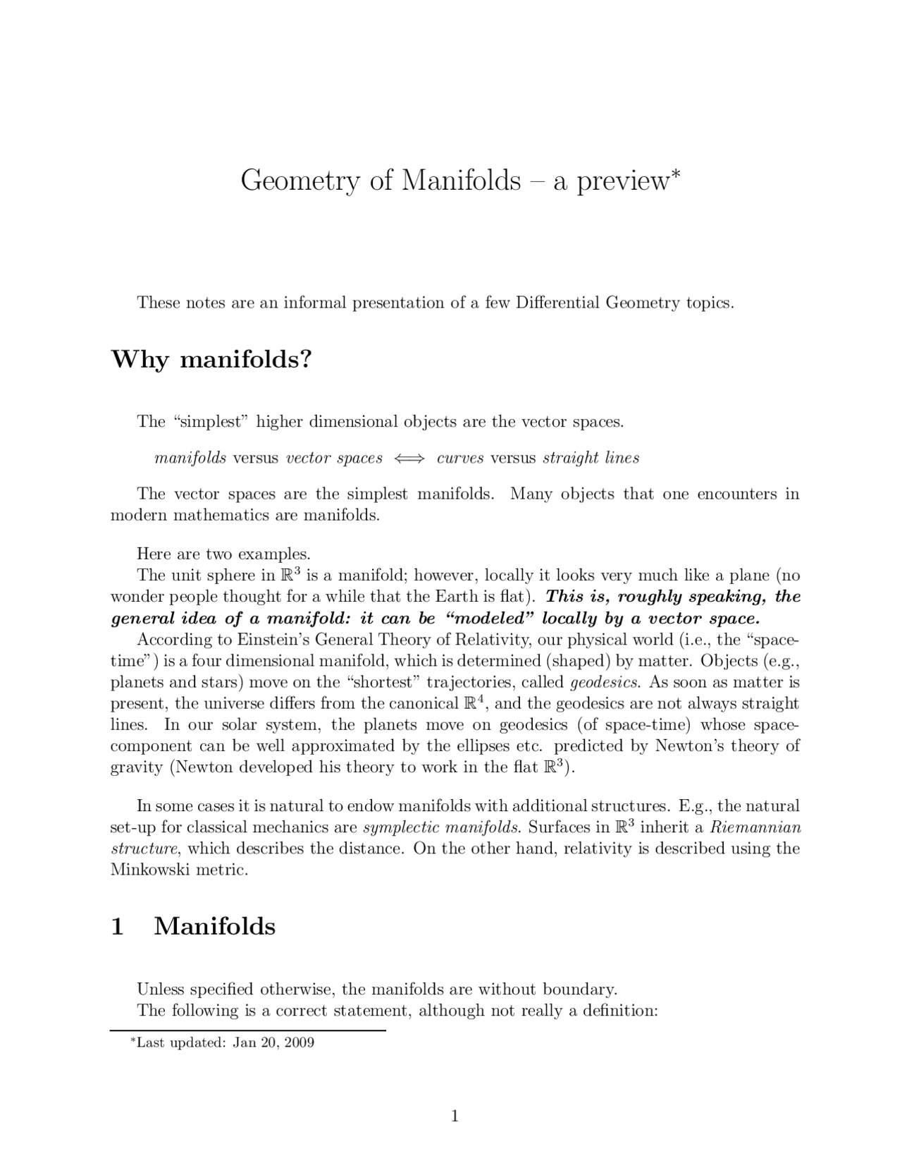 Geometry Of Manifolds A Preview Math 7350 Docsity