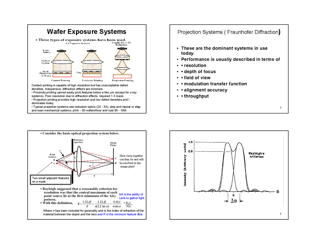Lecture Slides On Wafer Exposure Systems Ee 539 Docsity