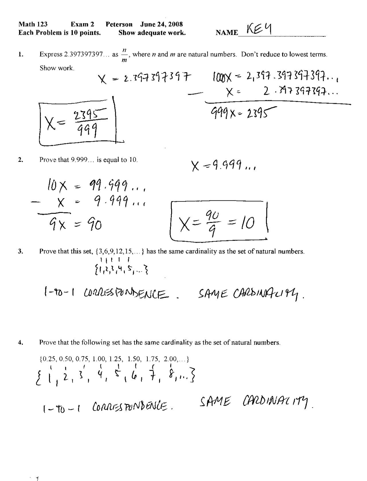 Exam 2 With Answer Key Mathematics Applied To Modern World Math 123